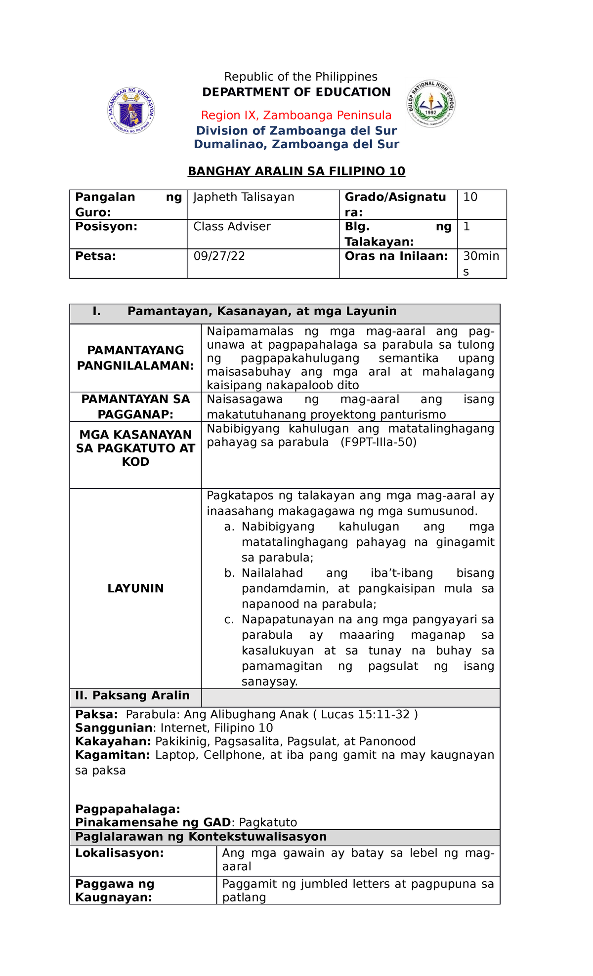 Talisayan Masusing Banghay Aralin - Republic of the Philippines ...