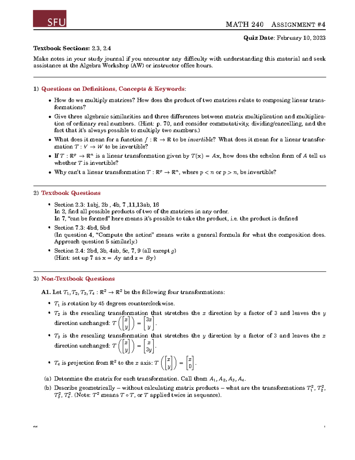 240a4 - notes - MATH 240 ASSIGNMENT Quiz Date: February 10, 2023 ...