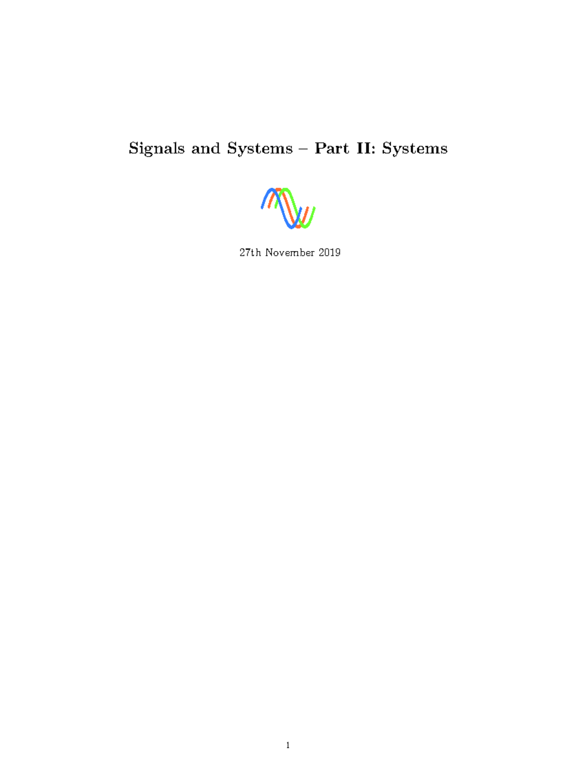 Signals and Systems Notes - Signals and Systems – Part II: Systems 27th ...