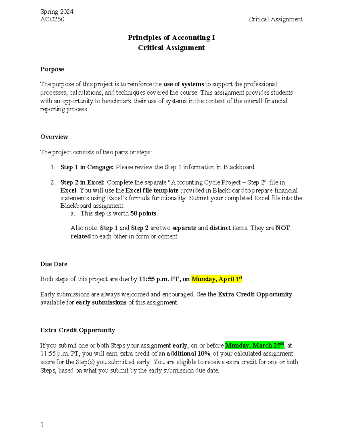 ACC250 - SP24 - Critical Assignment Handout - ACC250 Critical ...