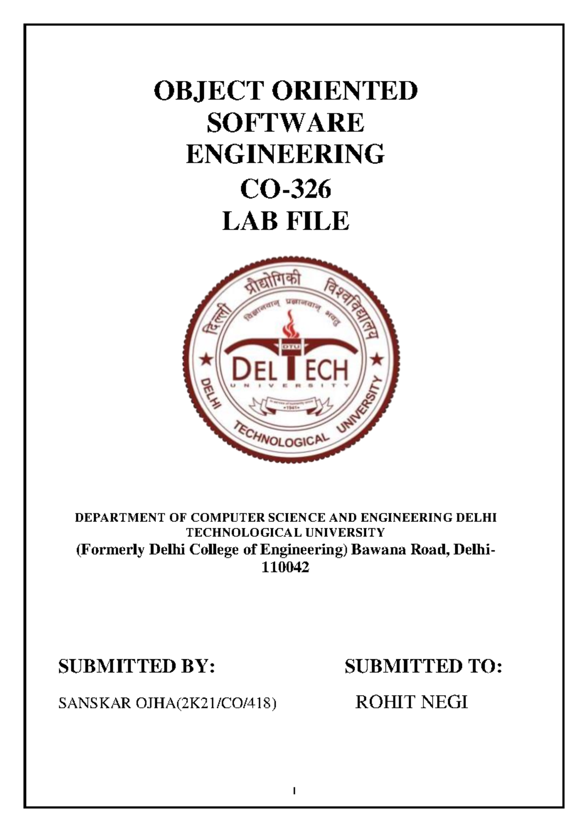 2K21 CO 418 - Lab file for reference - OBJECT ORIENTED SOFTWARE ...
