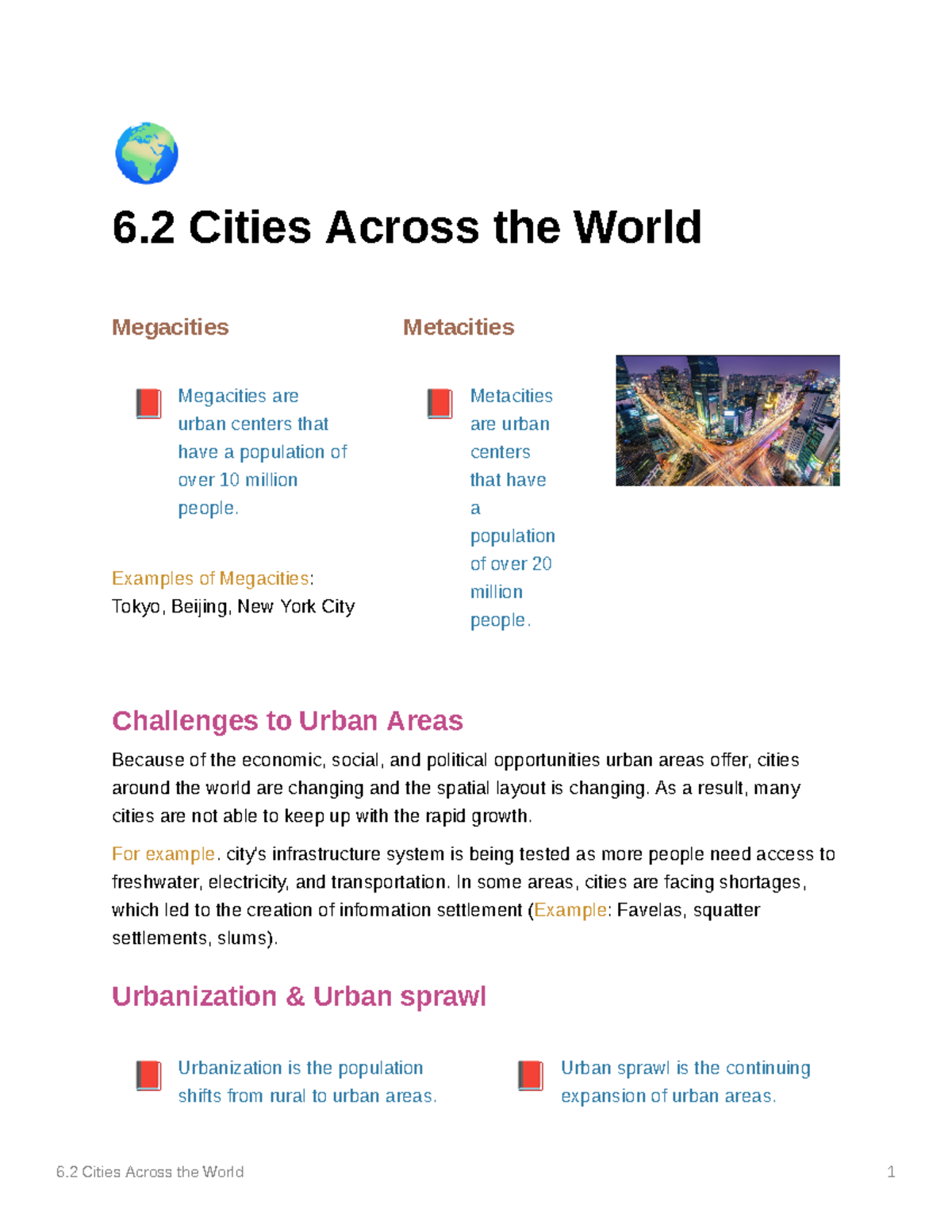 Cities across the world - Examples of Megacities: Tokyo, Beijing, New ...