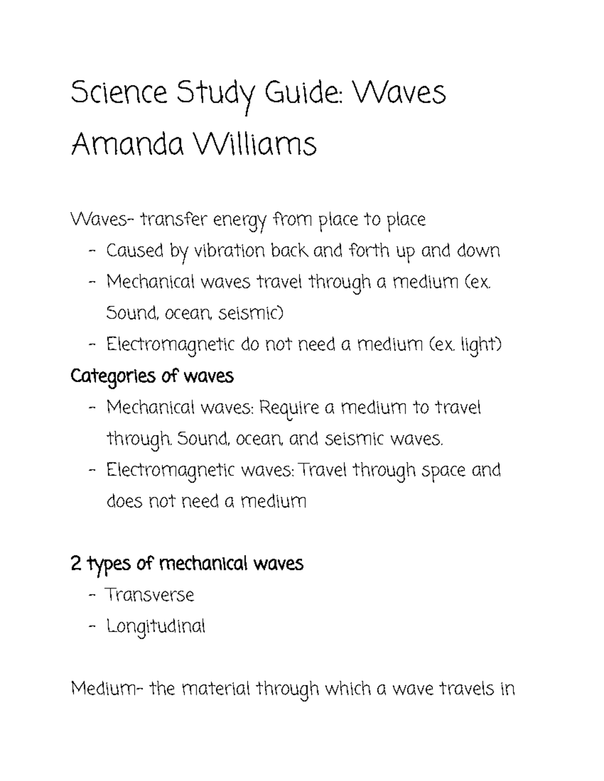 Science Study Guided Waves - Science Study Guide: Waves Amanda Williams ...