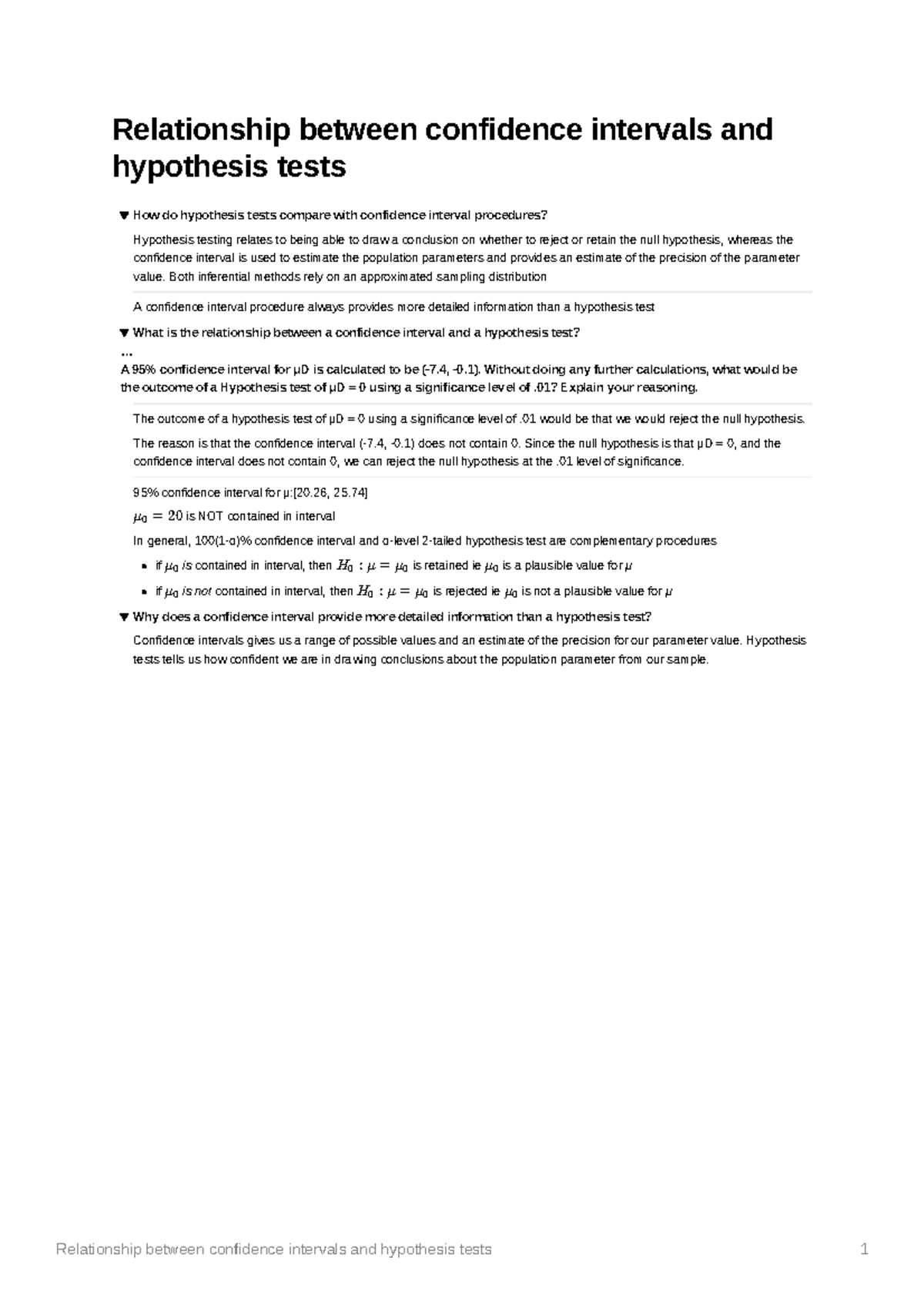 Relationship between confidence intervals and hypothesis tests - Both ...