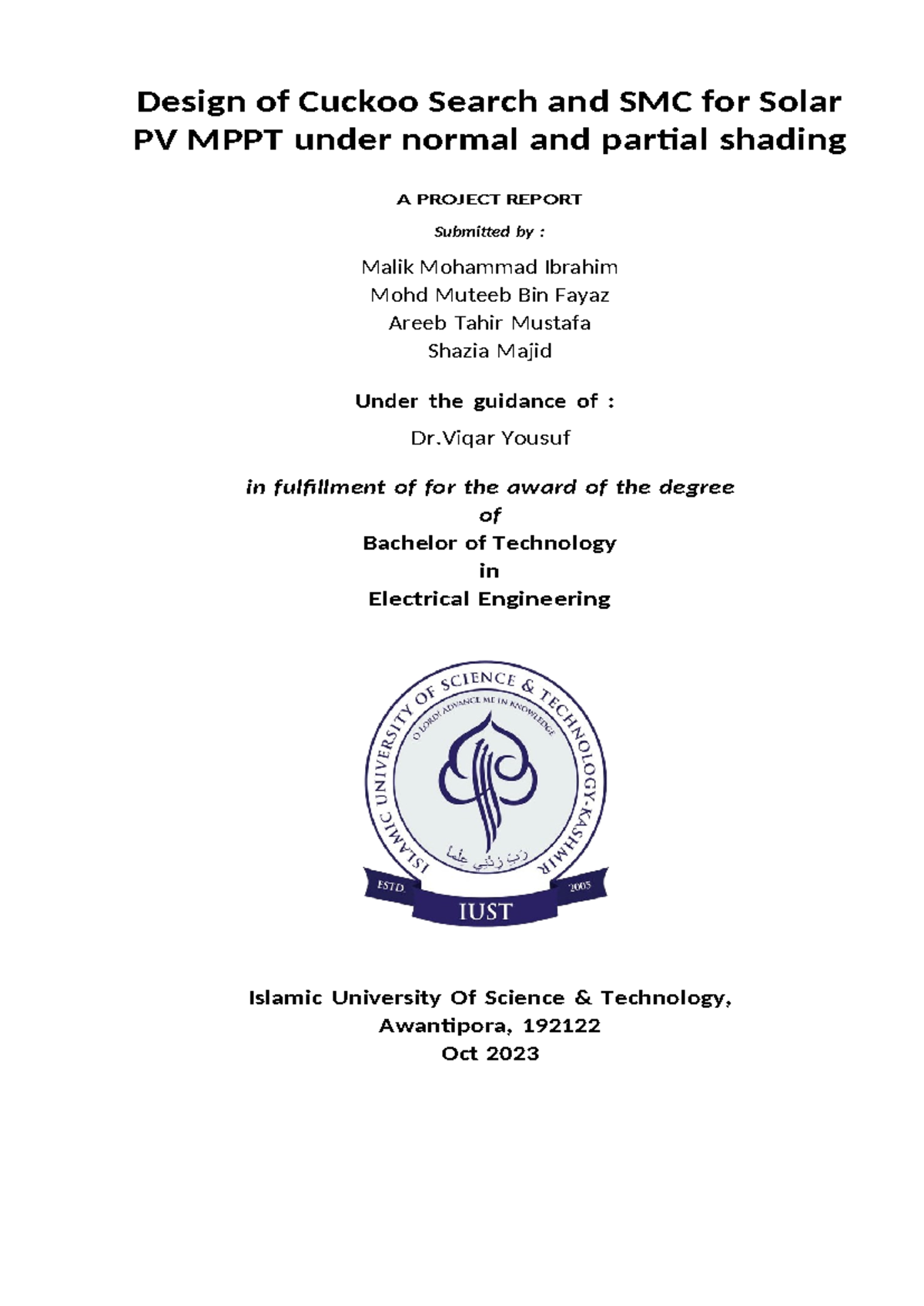 Design of cuckoo algorithm and SMC for solar pv mpt under normal and ...