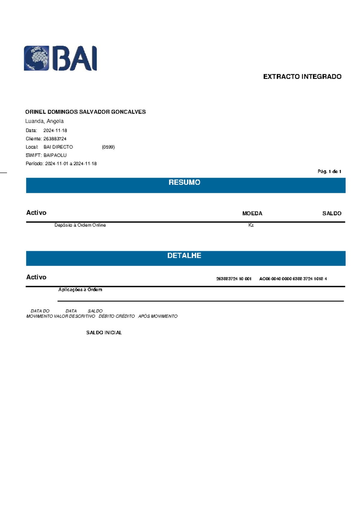 BAI Comprovativo 50710572 - EXTRACTO INTEGRADO ORINEL DOMINGOS SALVADOR ...