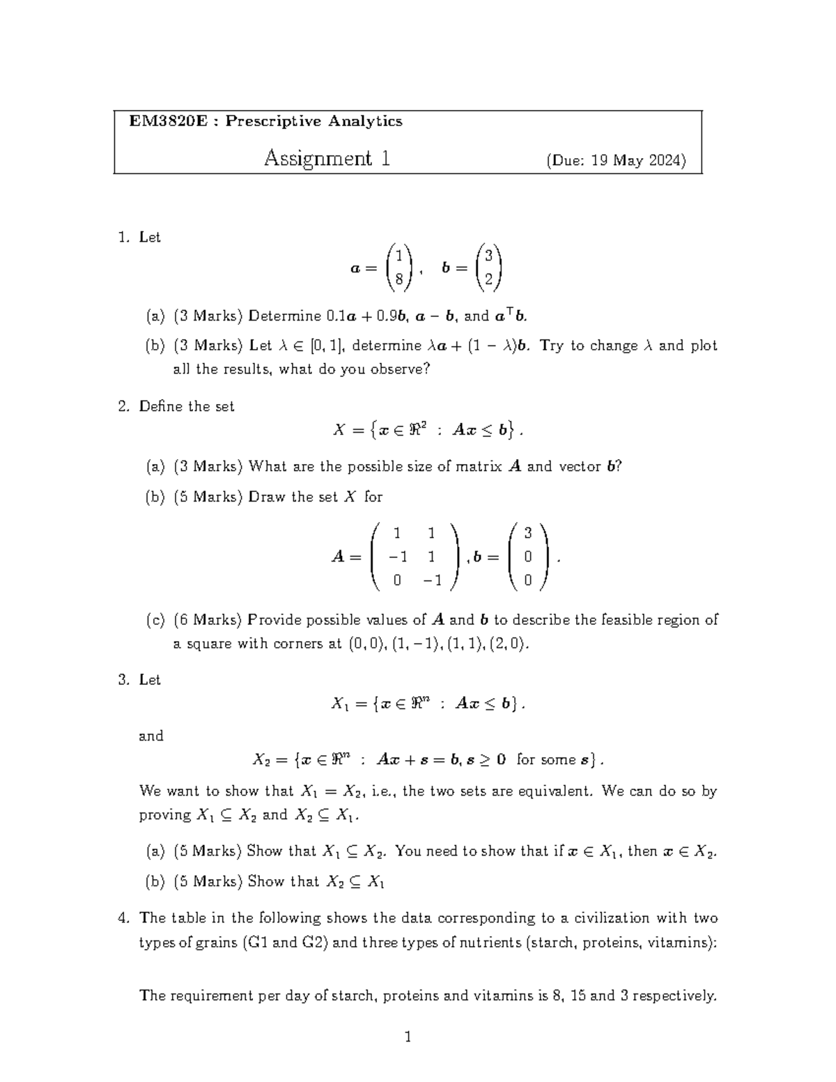 EM3820E Assignment - EM3820E : Prescriptive Analytics Assignment 1 (Due ...