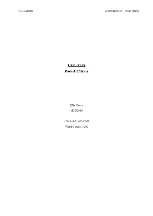 Rachel Pfitzner Case Study - CASE STUDY: RACHEL PFITZNER Name ...