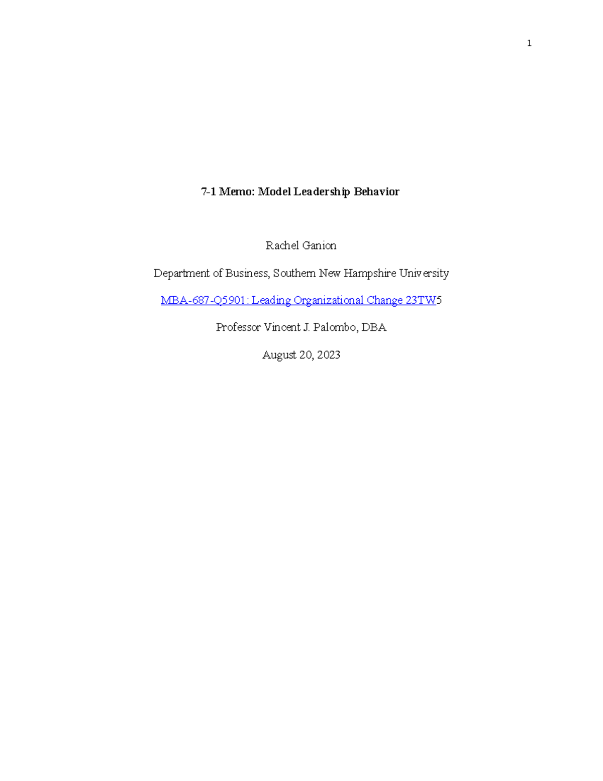 7-1 Memo Model Leadership Behaviors - 7-1 Memo: Model Leadership ...