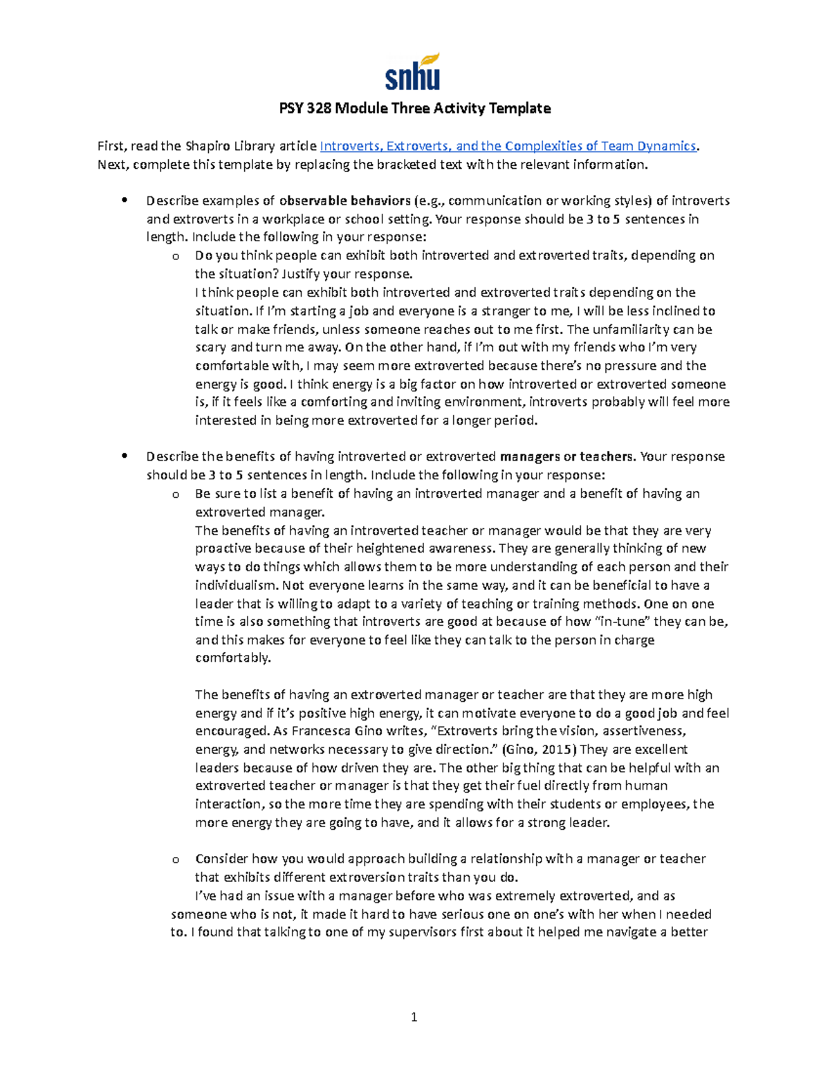 PSY 328 Module Three Activity - Next, complete this template by ...
