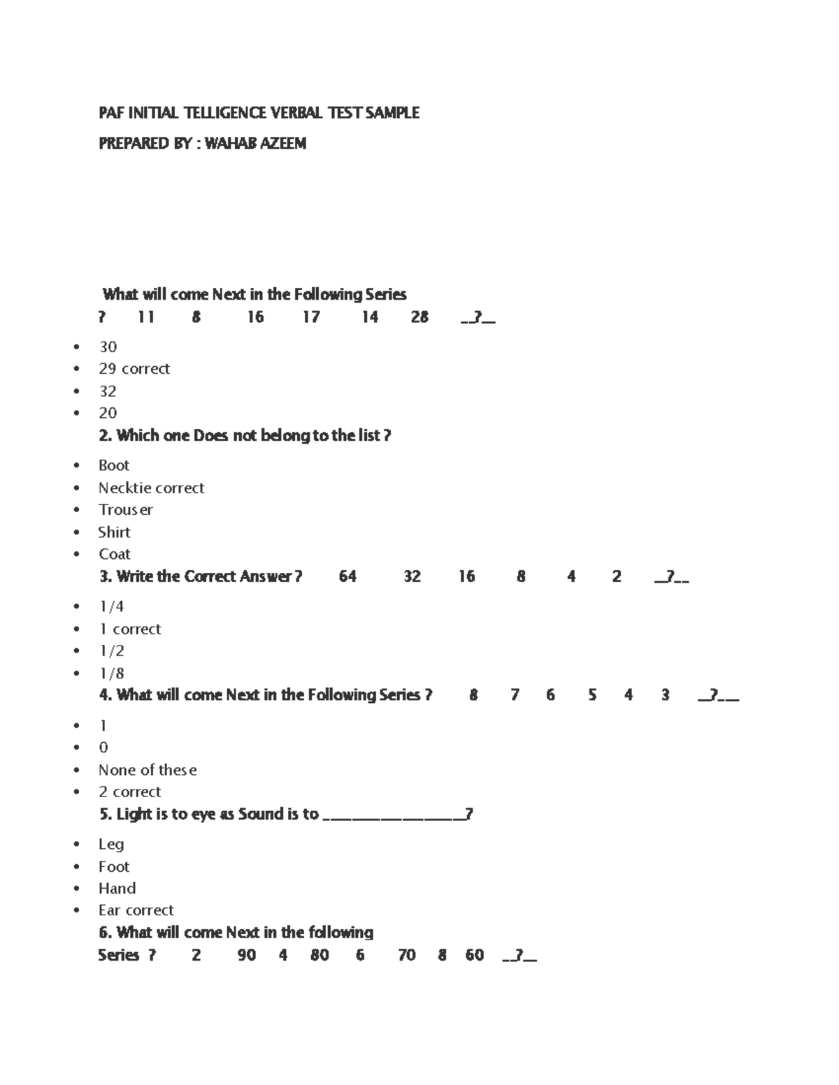 01 Verbal test english - PAF INITIAL TELLIGENCE VERBAL TEST SAMPLE ...