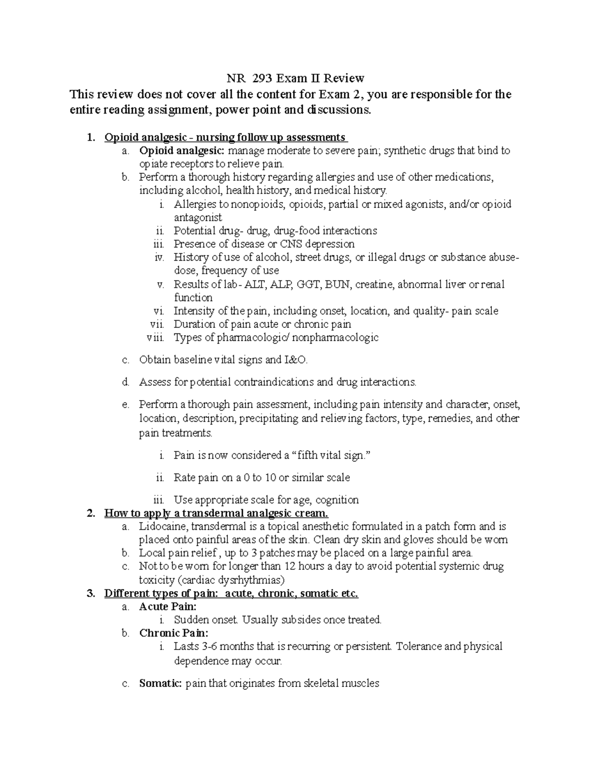 NR 293 Exam 2 Review revised - NR 293 Exam II Review This review does ...