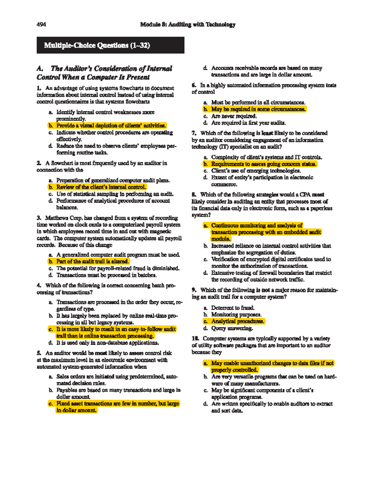Audcis Wiley - Auditing in CIS Environment - 494 Module 8: Auditing with Technology Questions A ...