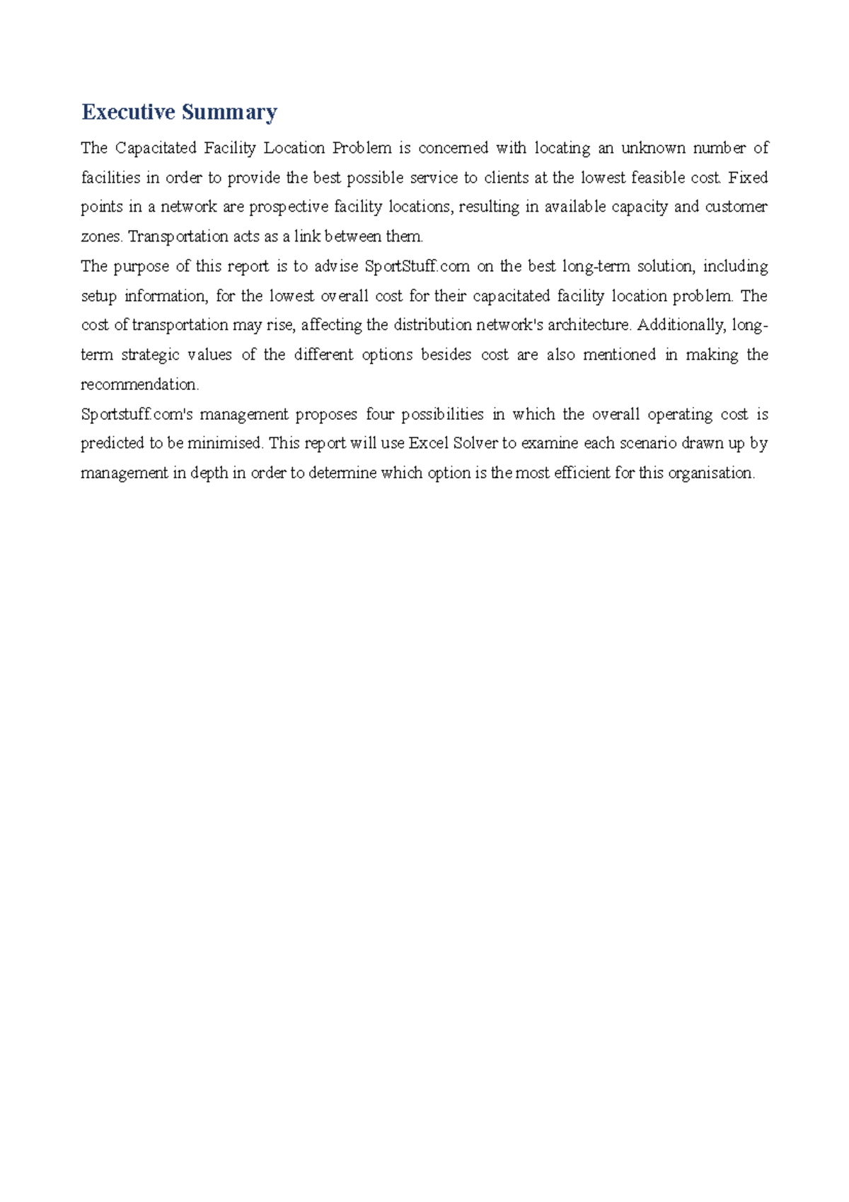 Assignment 2 - Group Quantitative Case Analysis - Executive Summary The ...