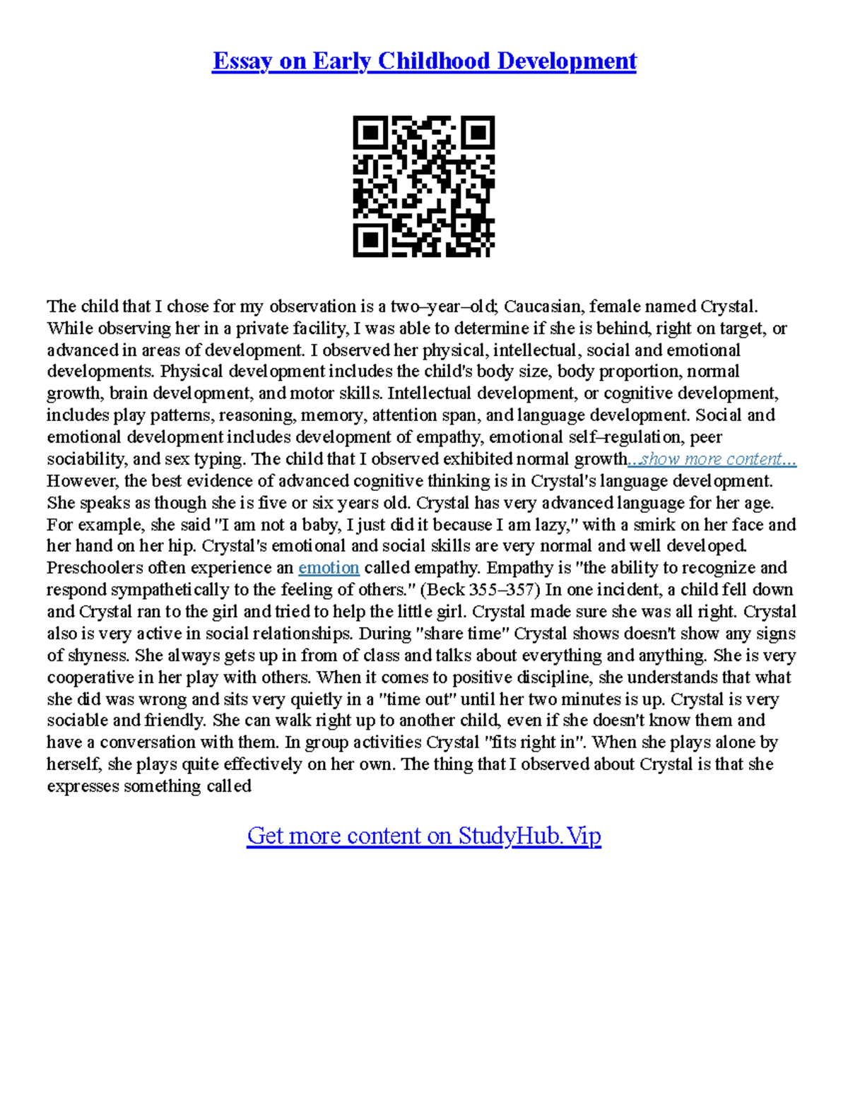 Essay On Child Development - Essay on Early Childhood Development The ...