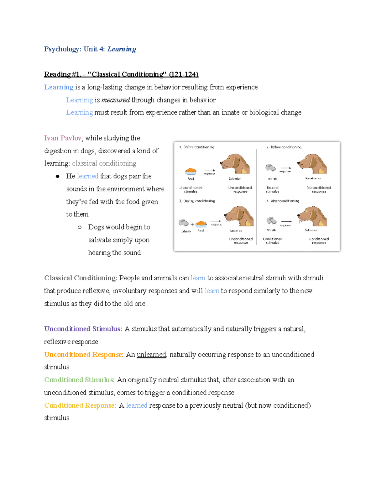 Psychology “Learning” Study Guide - Psychology: Unit 4: Learning ...