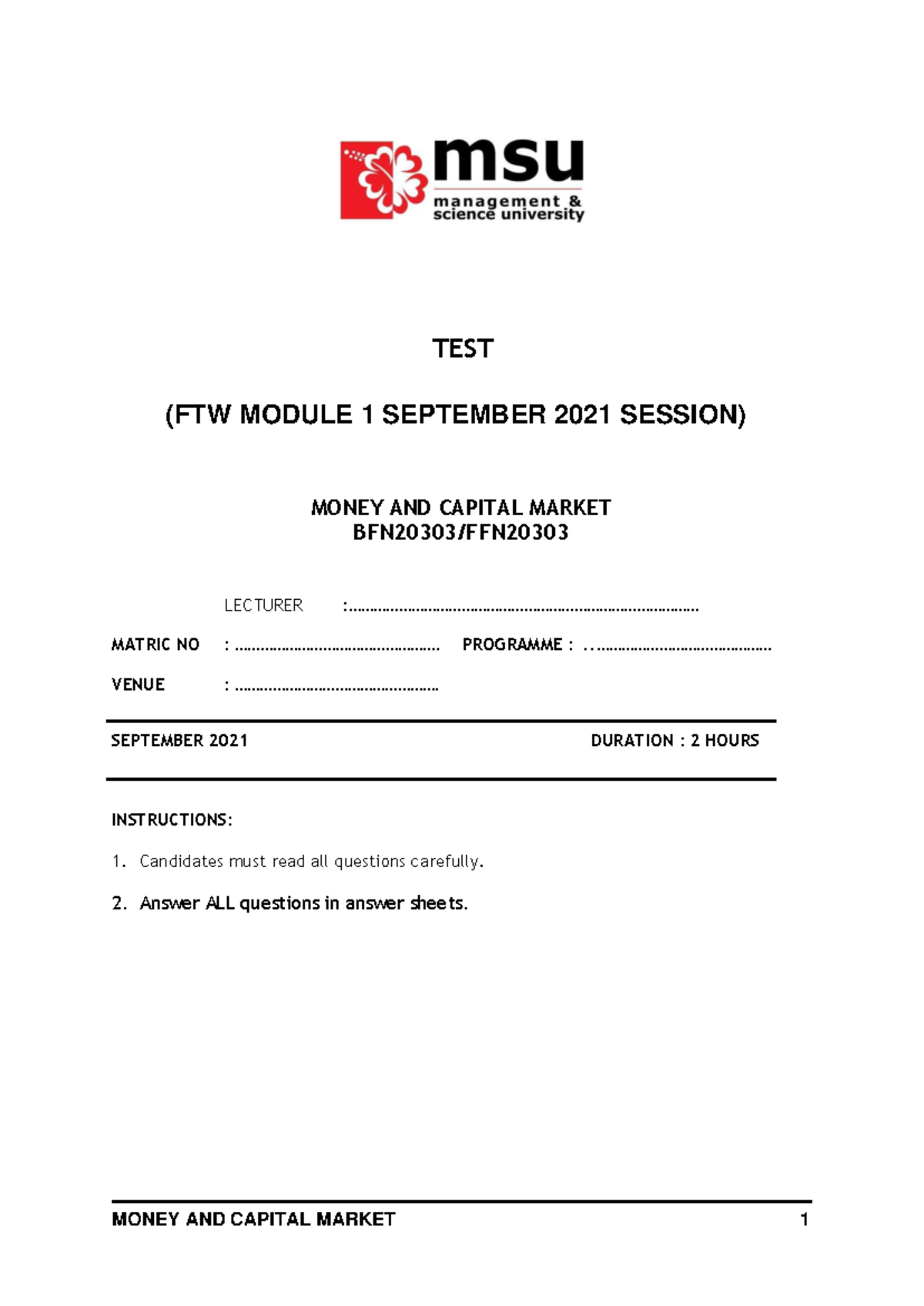 TEST FTW Module 1 SEPT 2021 MCM - TEST (FTW MODULE 1 SEPTEMBER 202 1 ...