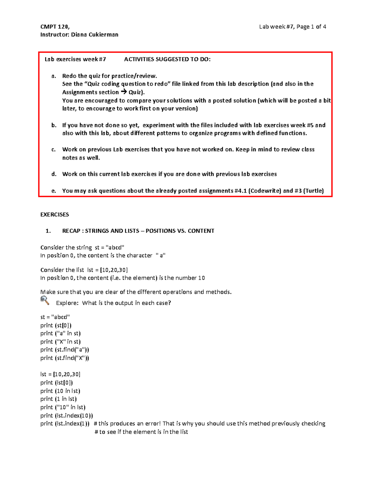 Lab Wk 7 - lab work - Warning: TT: undefined function: 32 Instructor ...