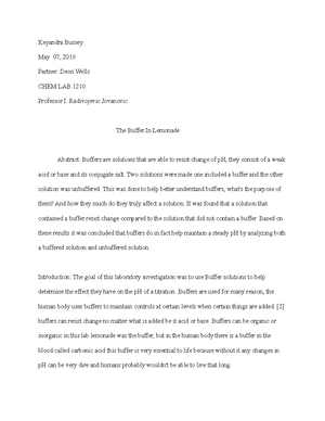 Acid Base Titration - Chemistry 1210 Lab report containing an abstract ...