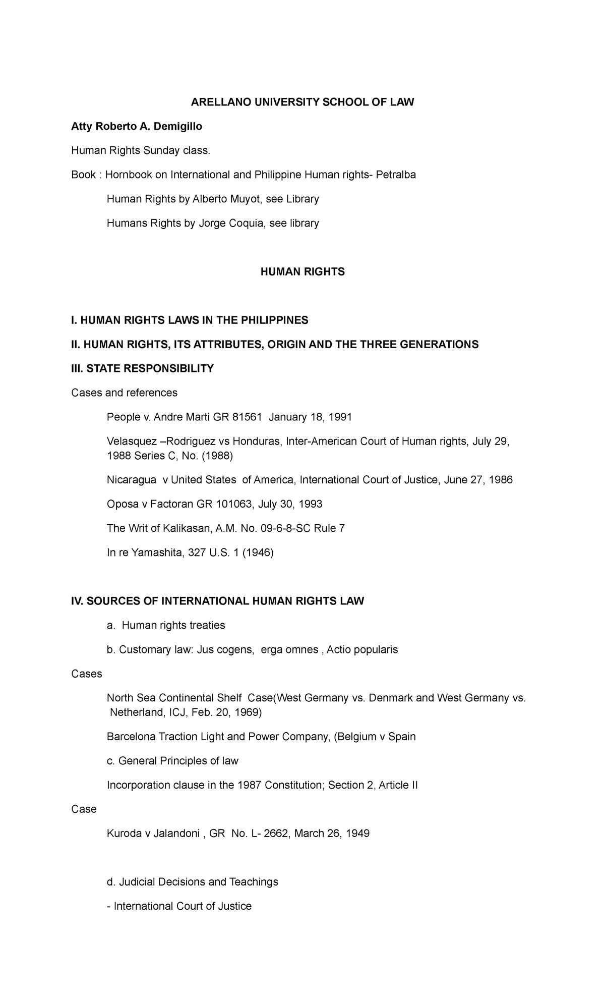 299499051 Human Rights Course Outline - ARELLANO UNIVERSITY SCHOOL OF ...