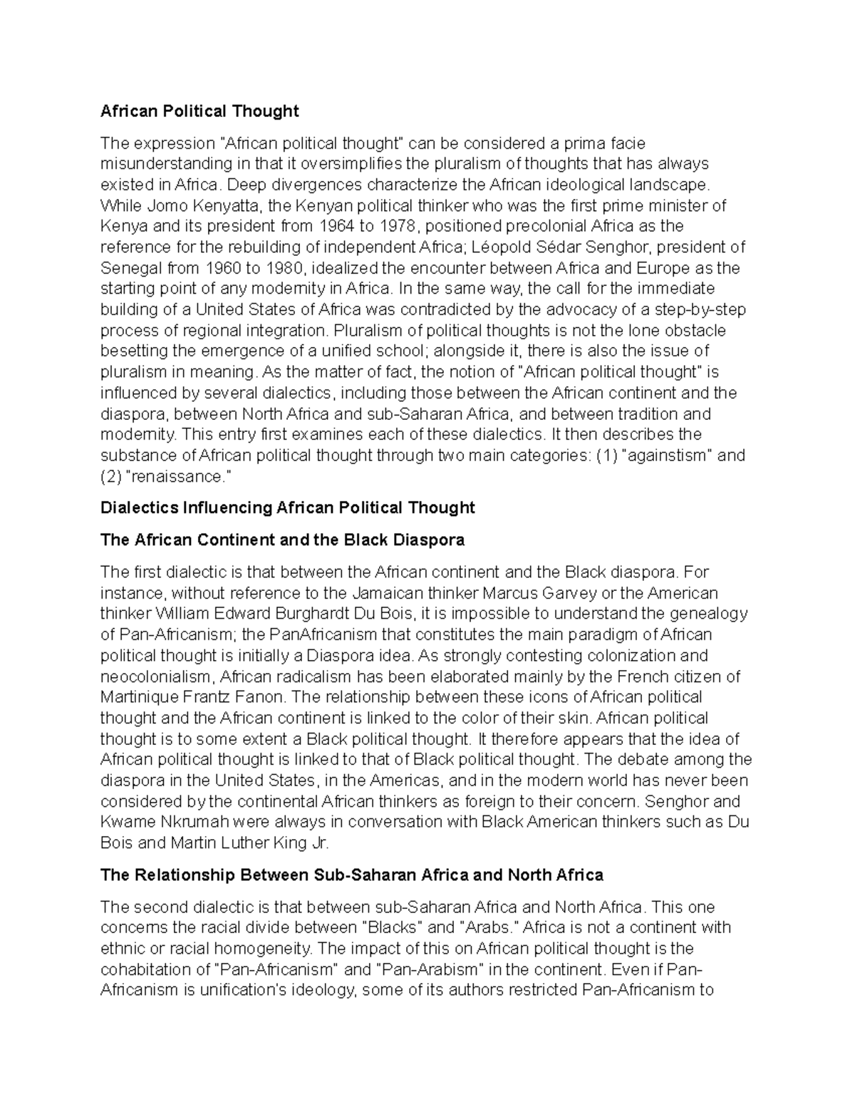 African Political Thought - Deep divergences characterize the African ...