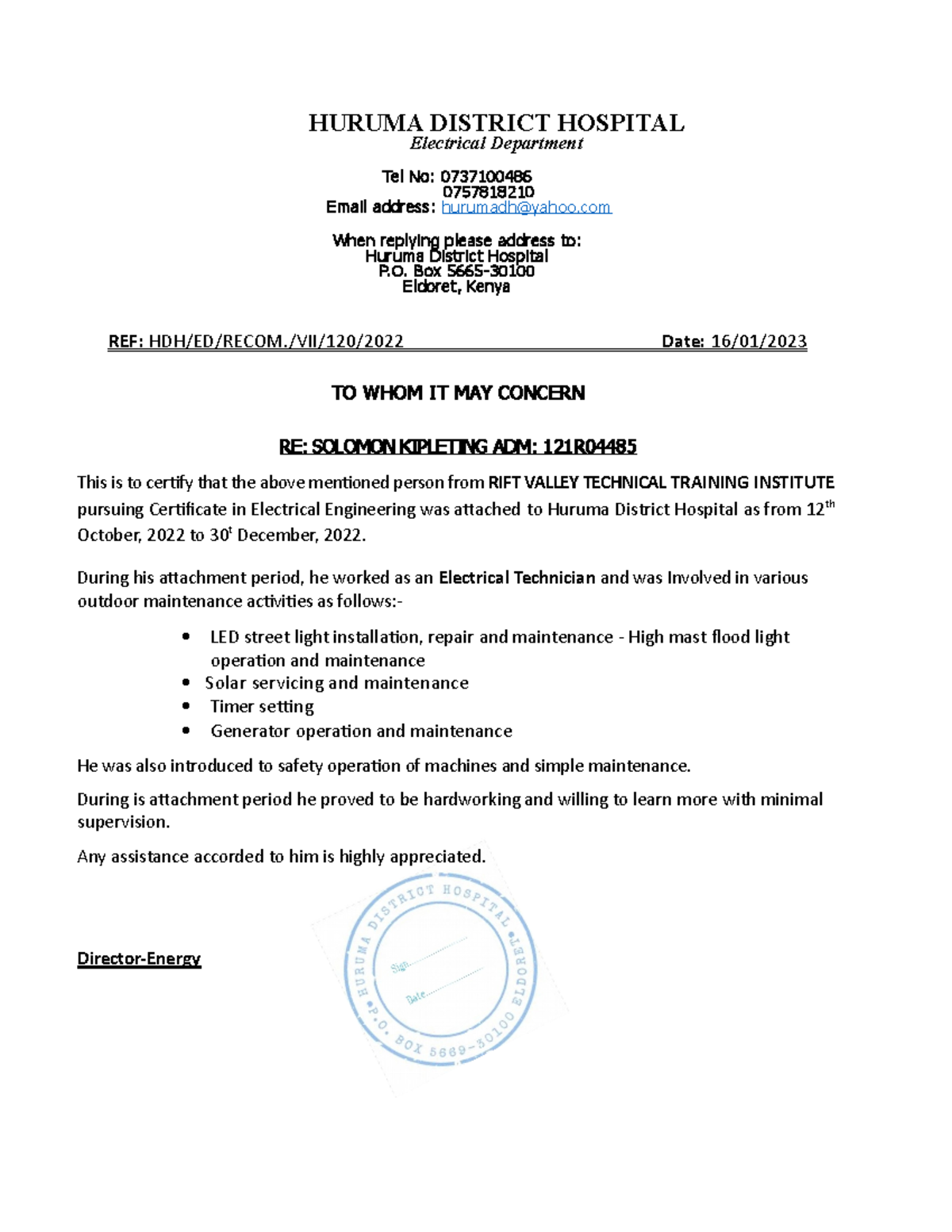 Huruma District Hospital - HURUMA DISTRICT HOSPITAL Electrical ...