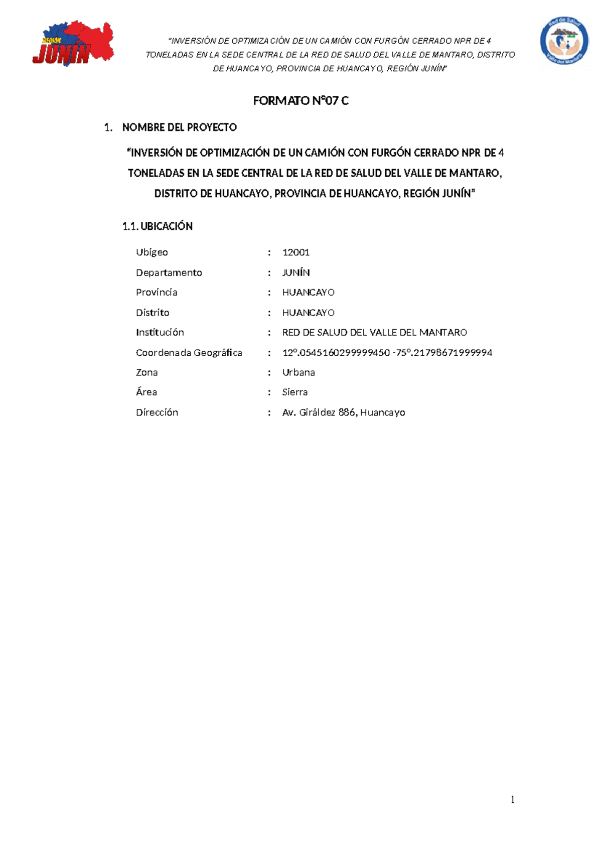 Informe Sustento Optimizacion - Formato 7C - Sismed Vehiculo Final ...