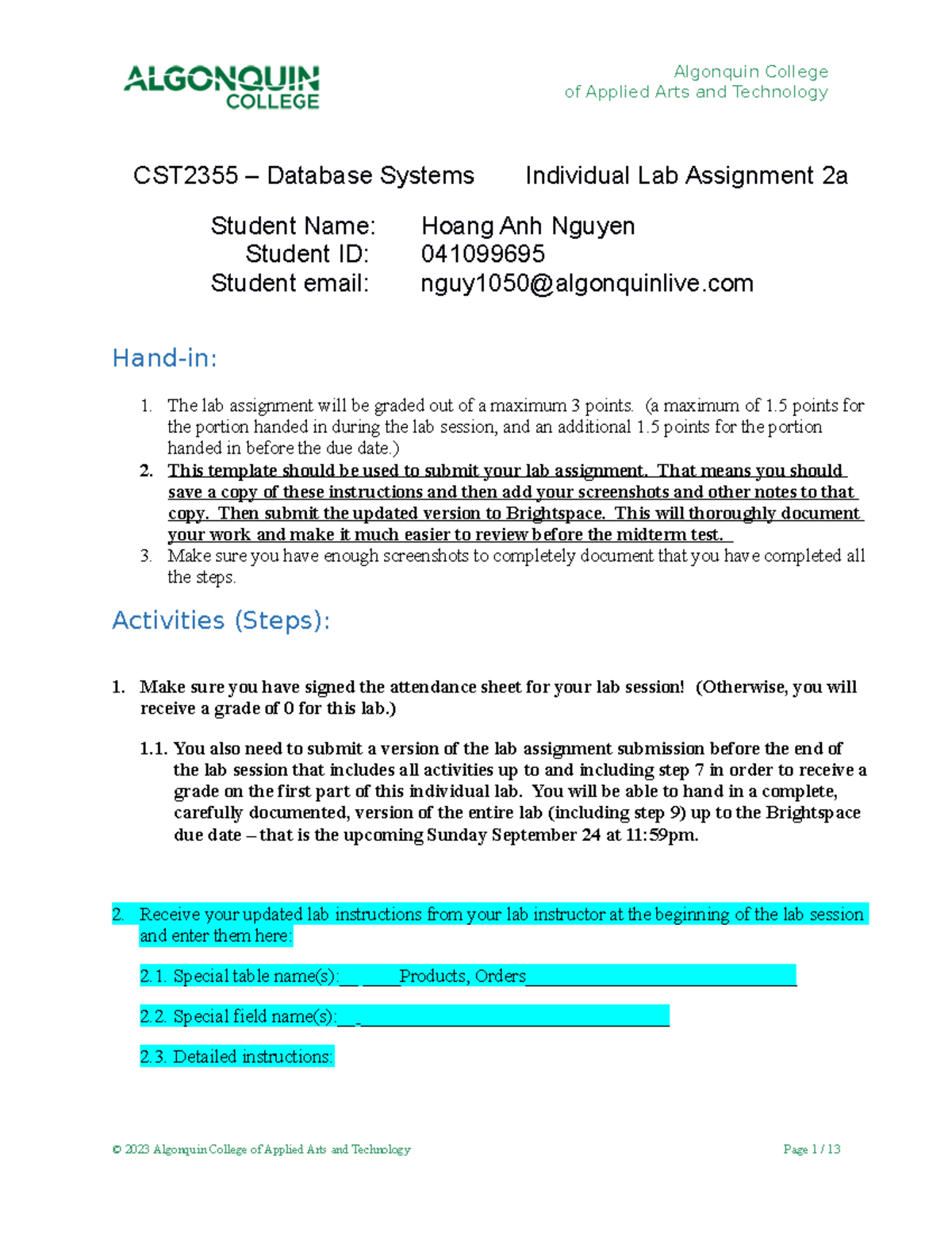 CST2355-Lab02a - computer science - CST2355 – Database Systems Individual Lab Assignment 2a ...