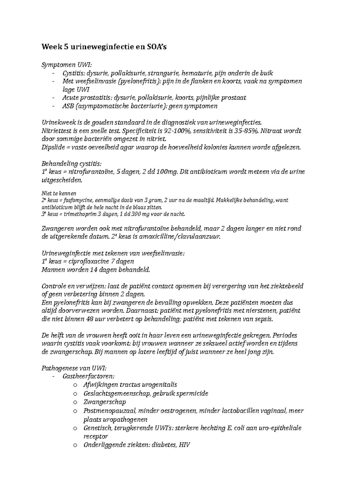 Week 5 Urineweginfectie en Soa’S - Week 5 urineweginfectie en Symptomen ...