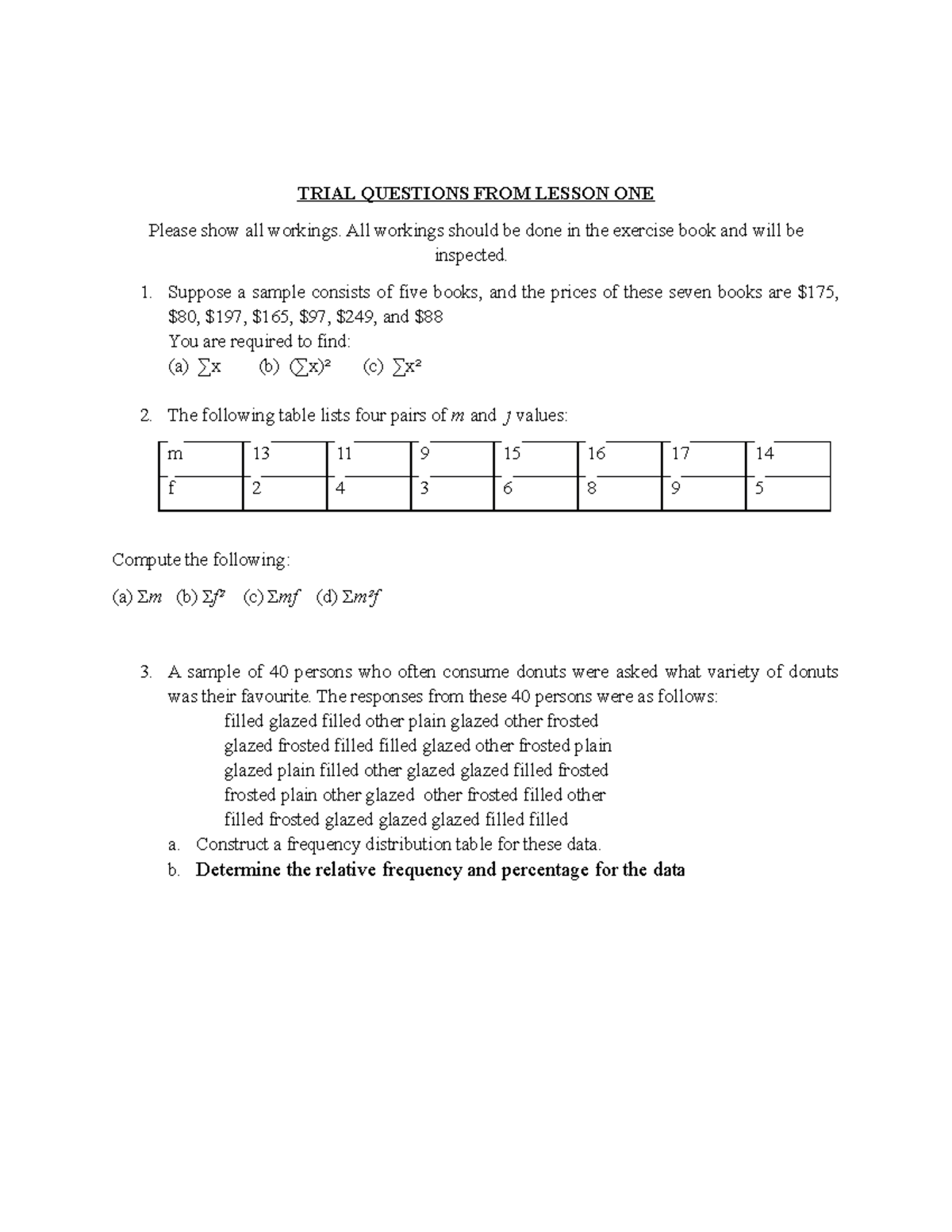 Trial Questions FROM Lesson ONE - TRIAL QUESTIONS FROM LESSON ONE ...