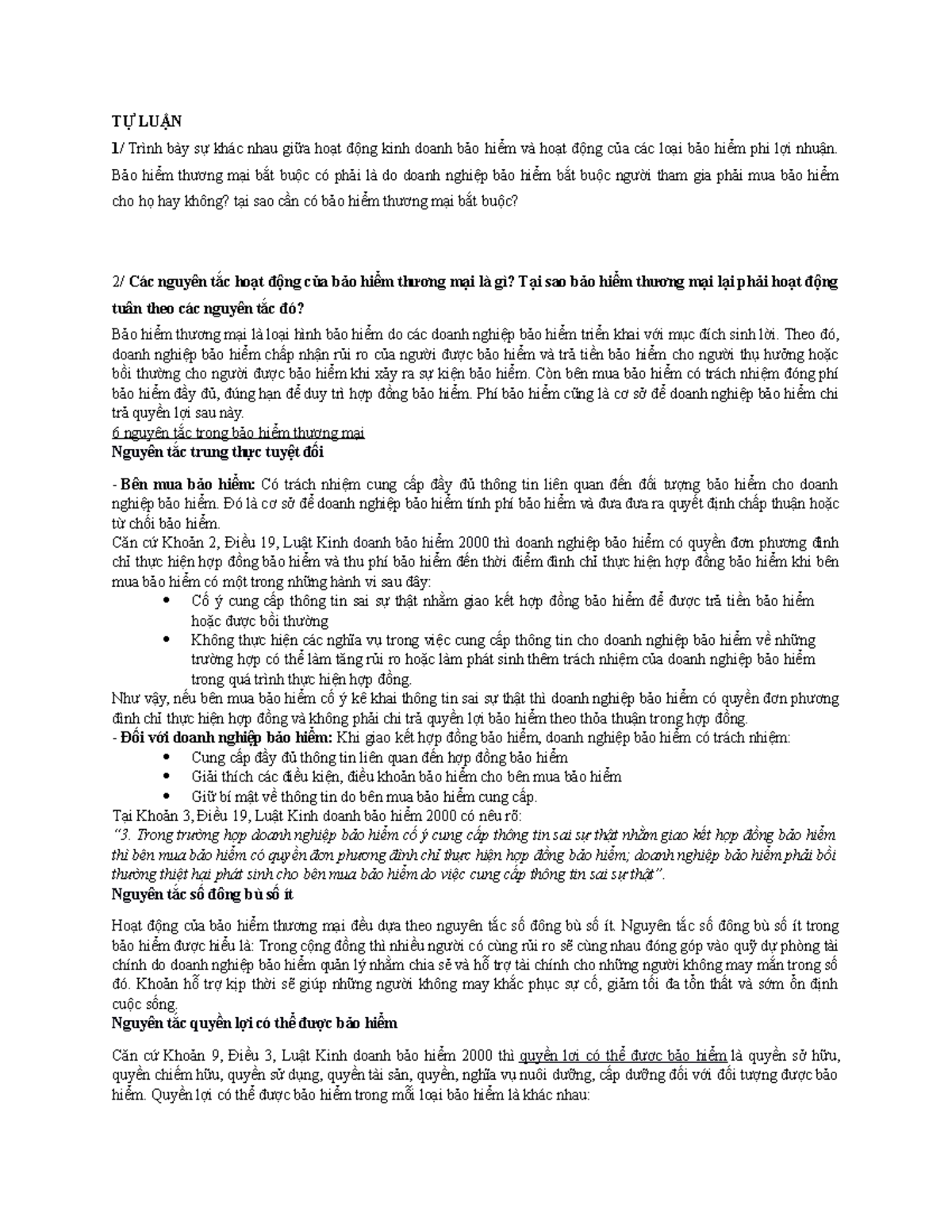 Luat KDBH Lý Thuyết - Luat KDBH - TỰ LUẬN 1/ Trình bày sự khác nhau ...