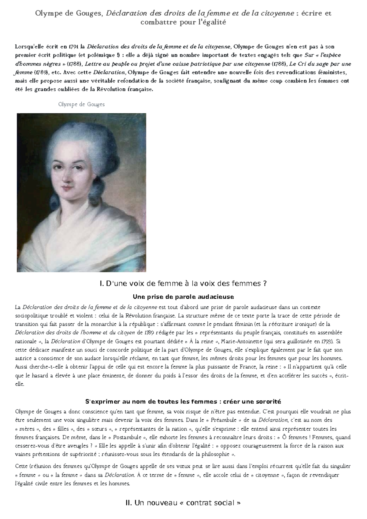 1re Francais Olympe De Gouges Declaration Des Droits De La Femme Et De