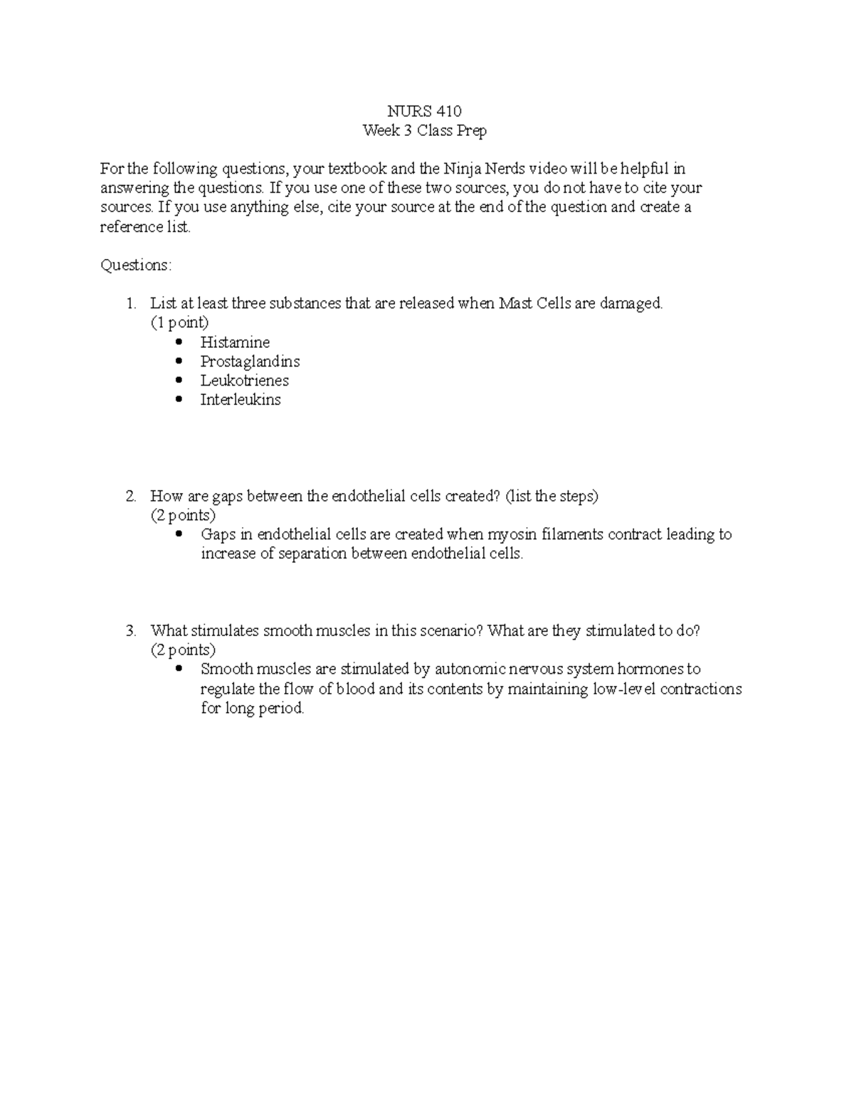 Week 3 Class Prep Imm Inflam - NURS 410 Week 3 Class Prep For the following questions, your ...