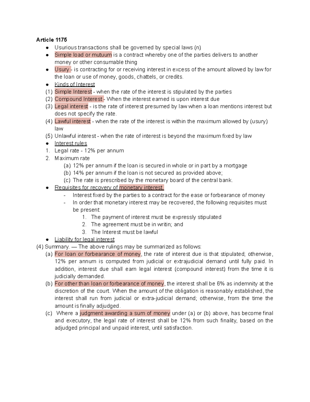 Obli Con Article 1175 to 1178 - Article 1175 Usurious transactions ...