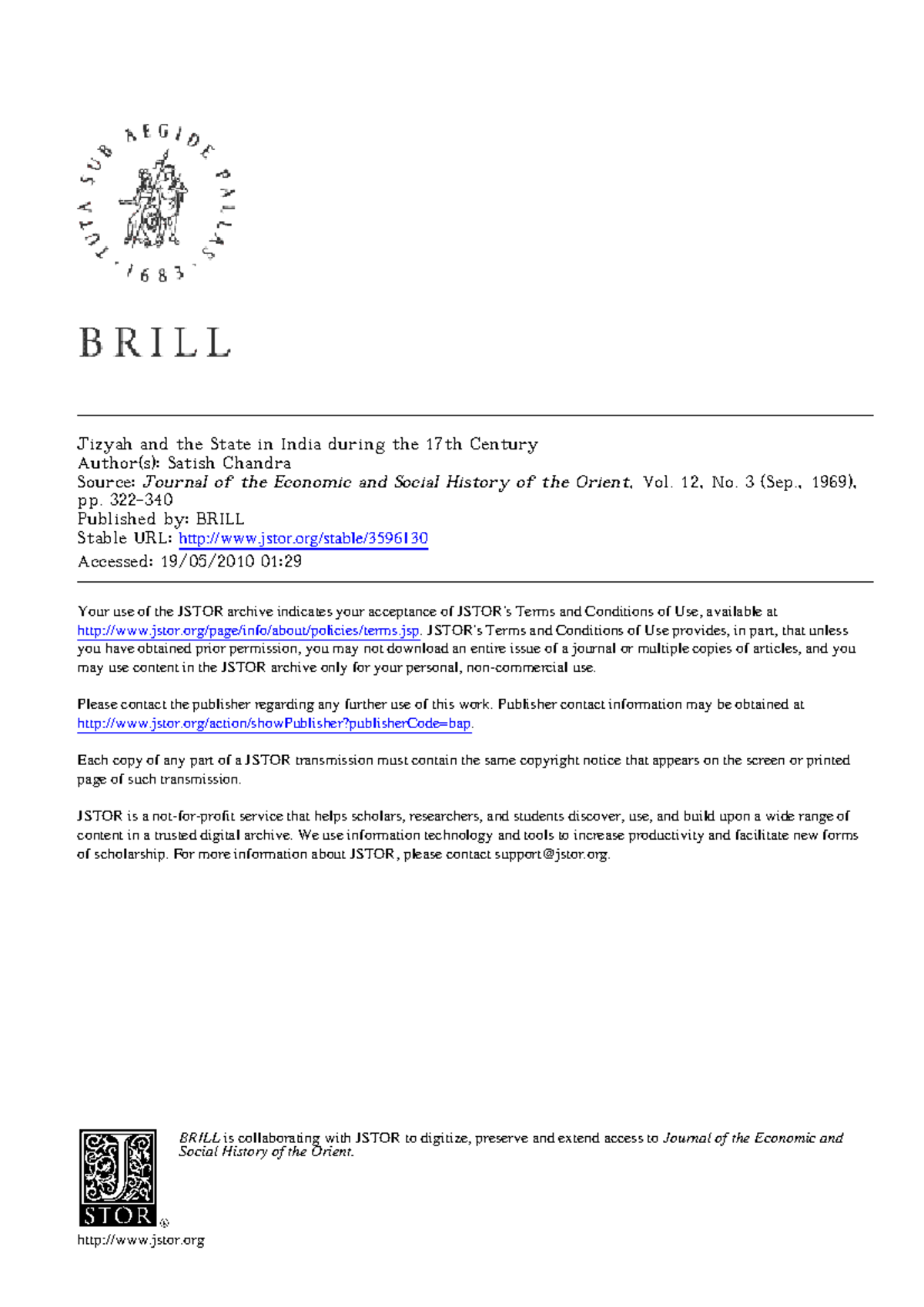 Jizyah and the State in India during the 17th Century Jizyah and the ...