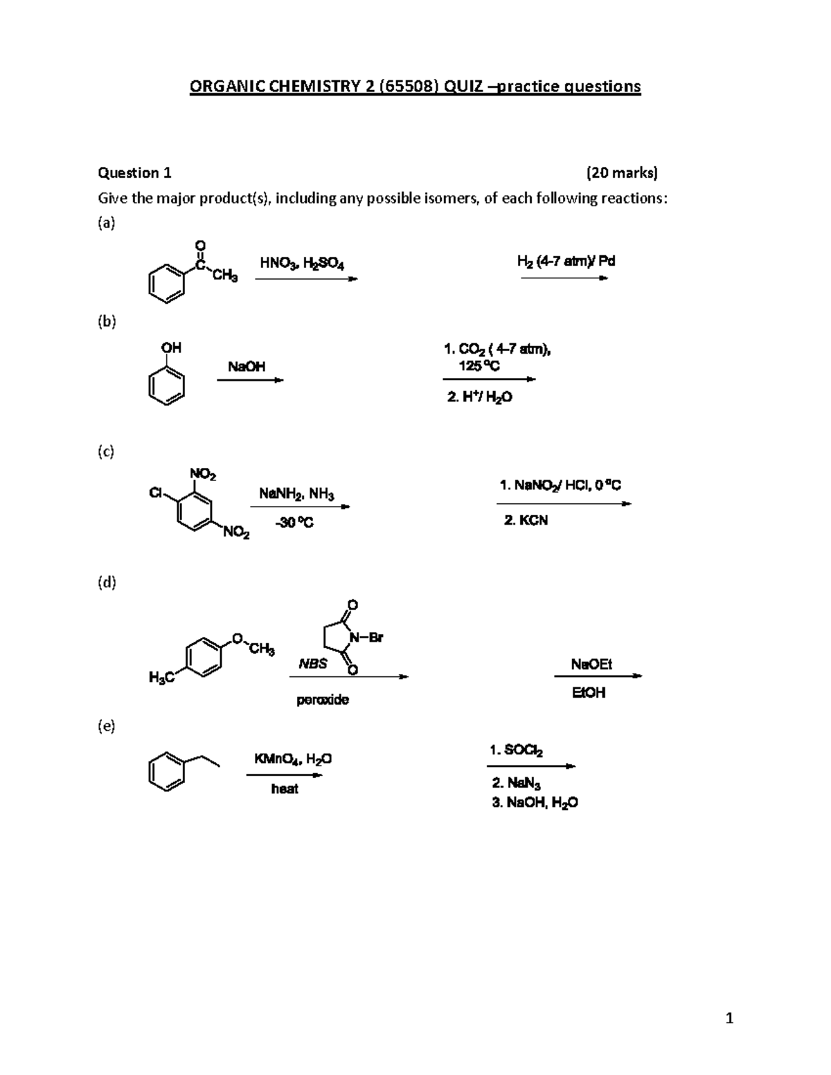 Organic Chemistry 2 practise questions 1 - ORGANIC CHEMISTRY 2 (65508 ...