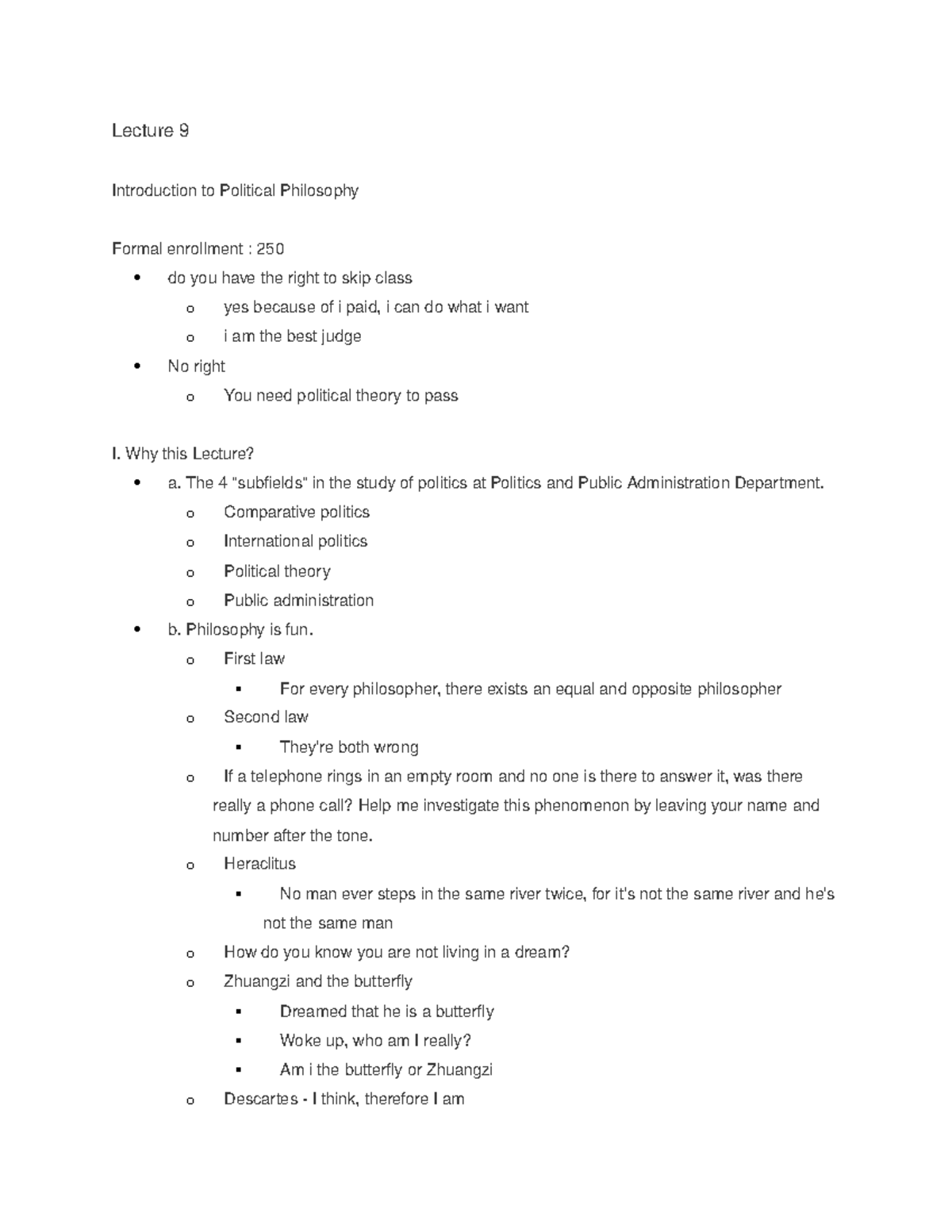 Lecture Notes - POLI1003 - Lec 9 - Lecture 9 Introduction to Political ...