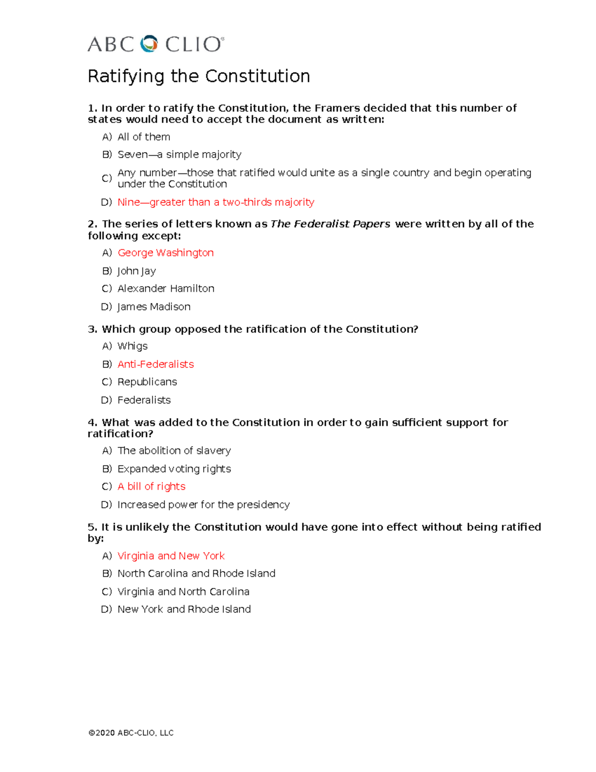 Ratifying the Constitution quiz answers - Ratifying the Constitution 1 ... Ratifying the Constitution quiz answers - Ratifying the Constitution 1 ...