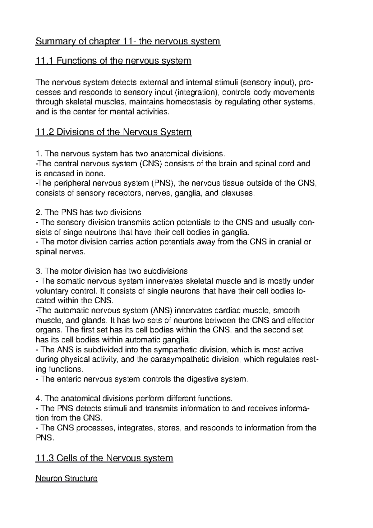 Chapter 11 summary - Seeley's Anatomy and Physiology - Summary of ...