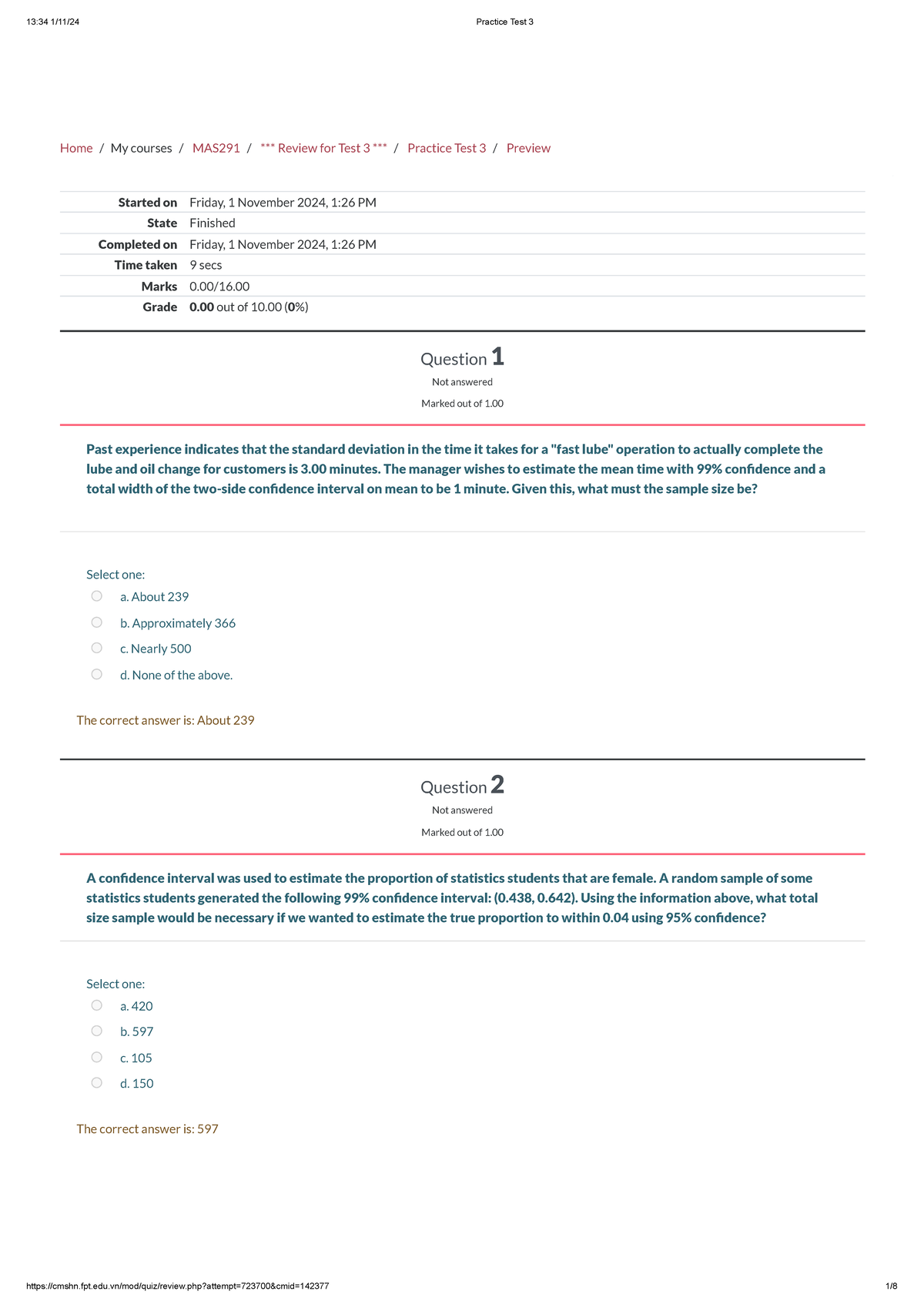 Practice Test 3 - bbb - Home / My courses / MAS291 / *** Review for ...