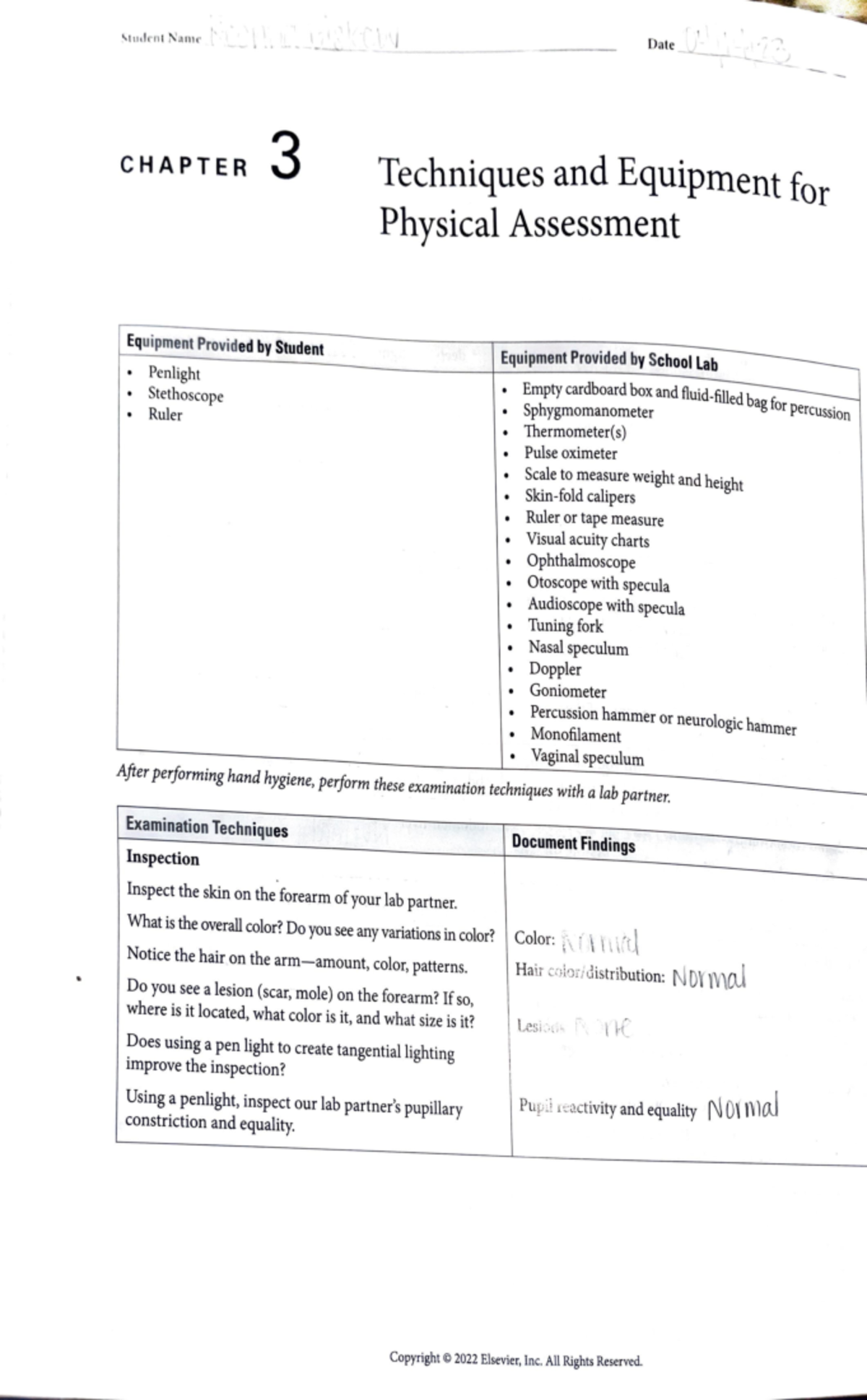 Physical Assessment Lab Ch. 3-5 - Da le CHAPTER 3 Techniques and ...