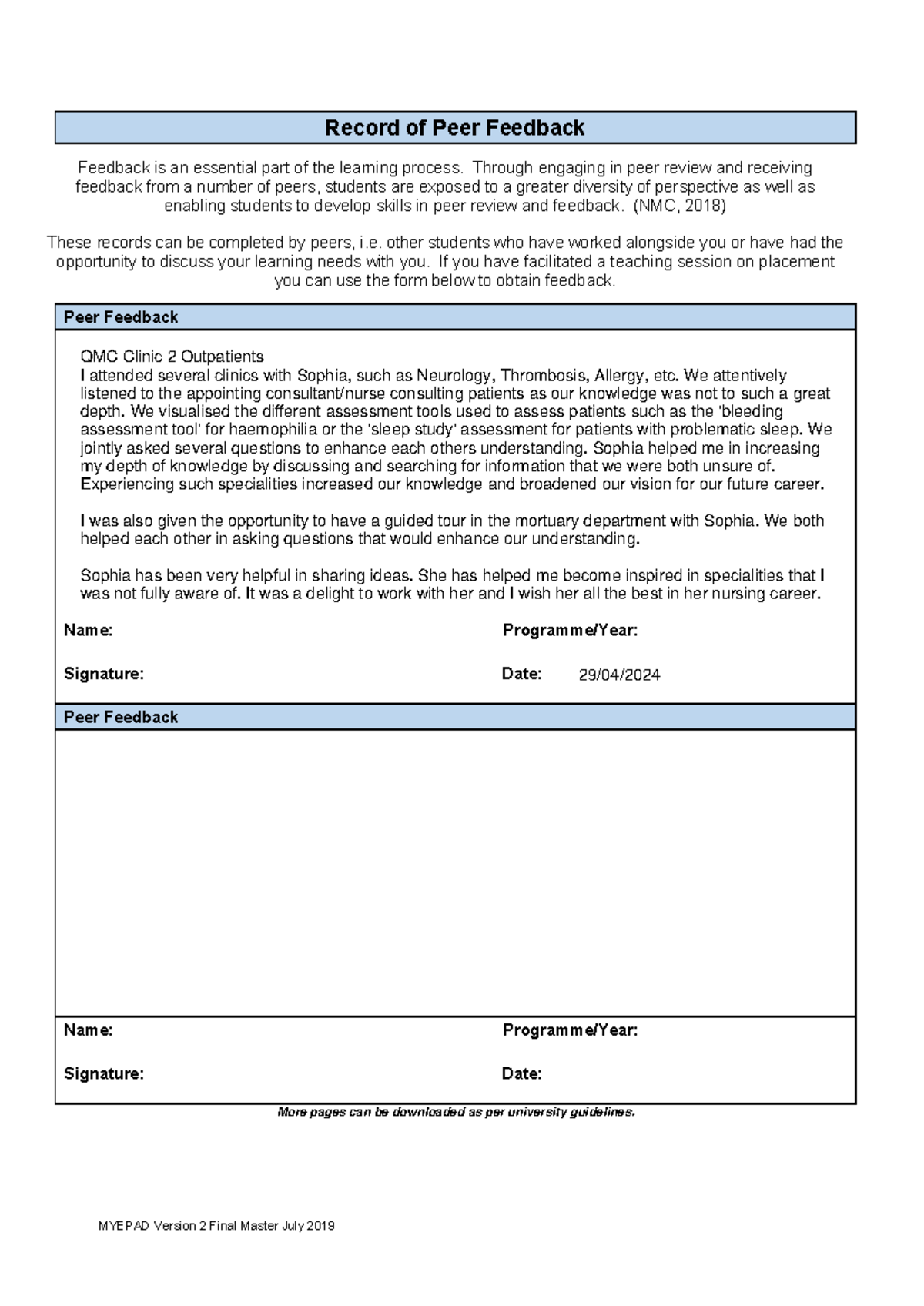 Record of Peer Feedback - MYEPAD Version 2 Final Master July 2019 ...