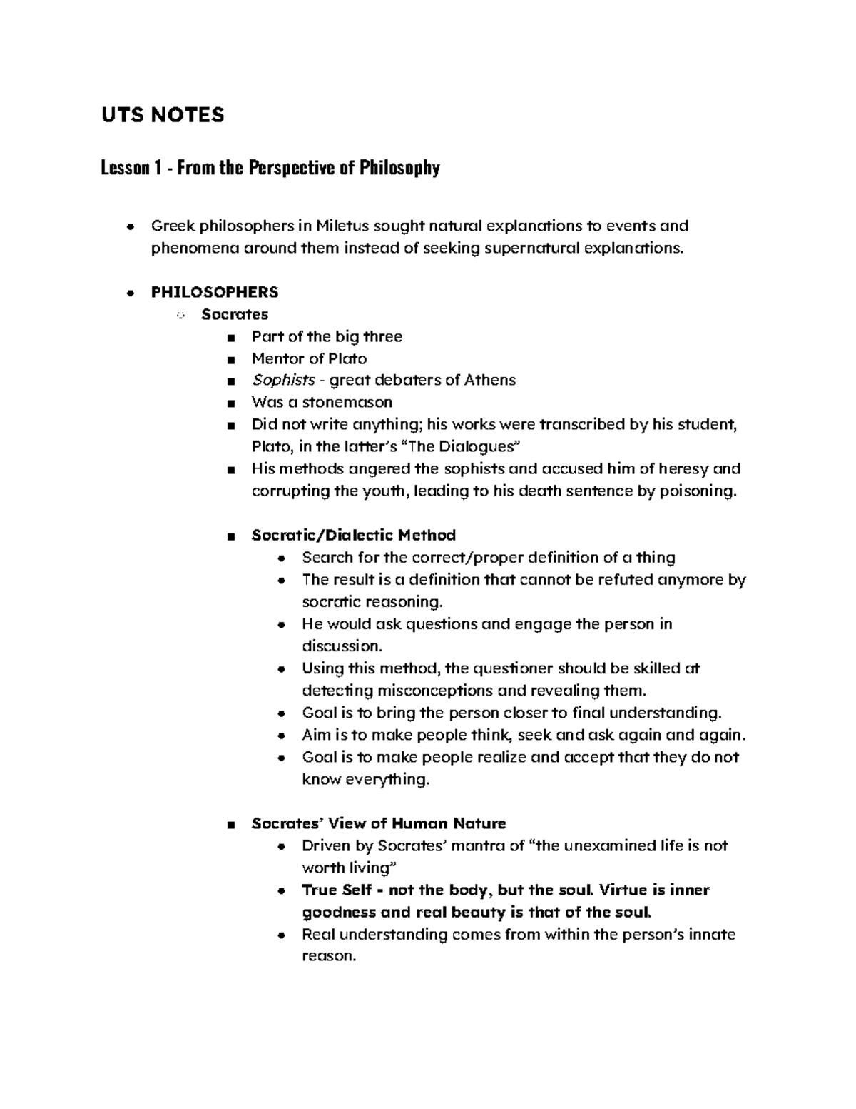 UTS Notes - UTS NOTES Lesson 1 - From the Perspective of Philosophy ...