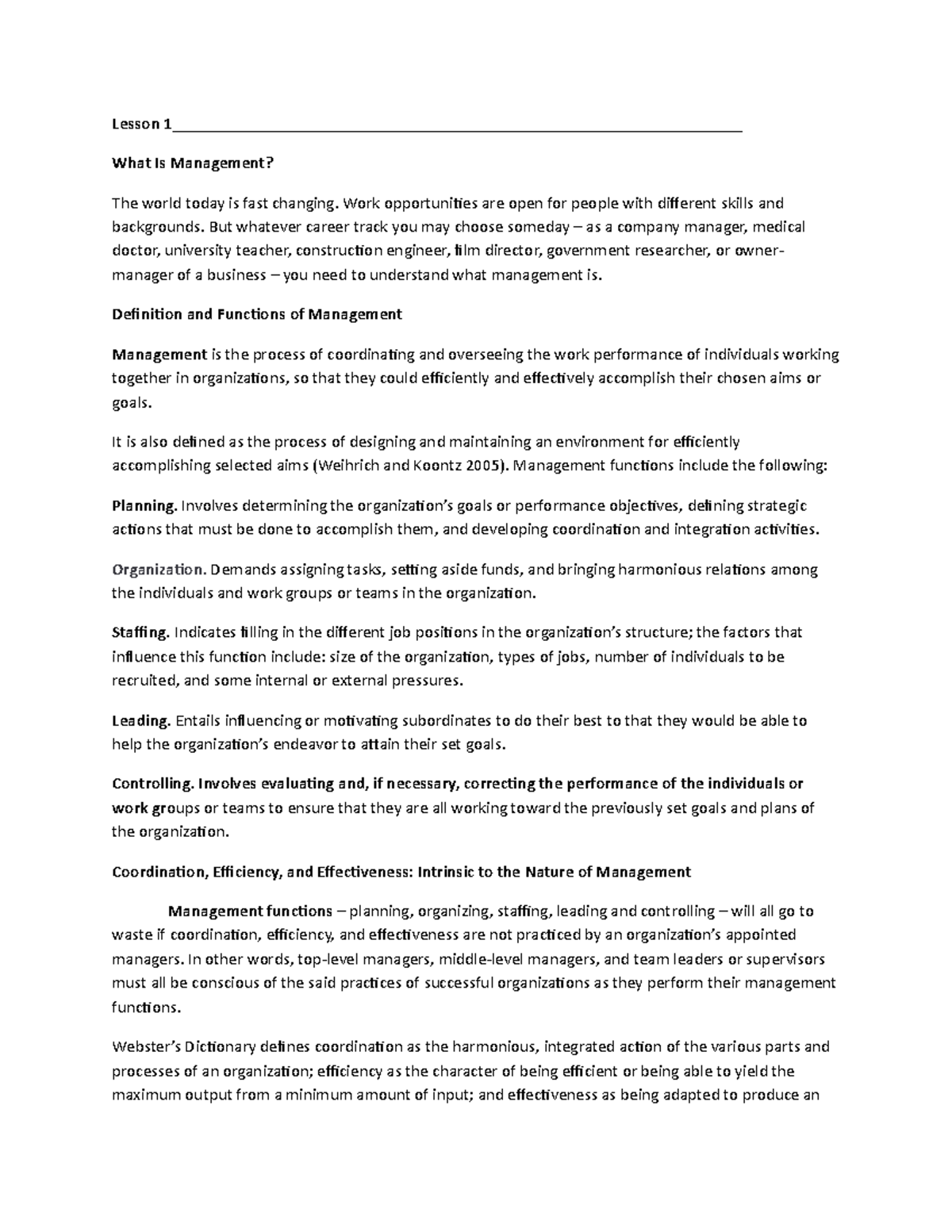 Org. Management Materials - Lesson - Studocu