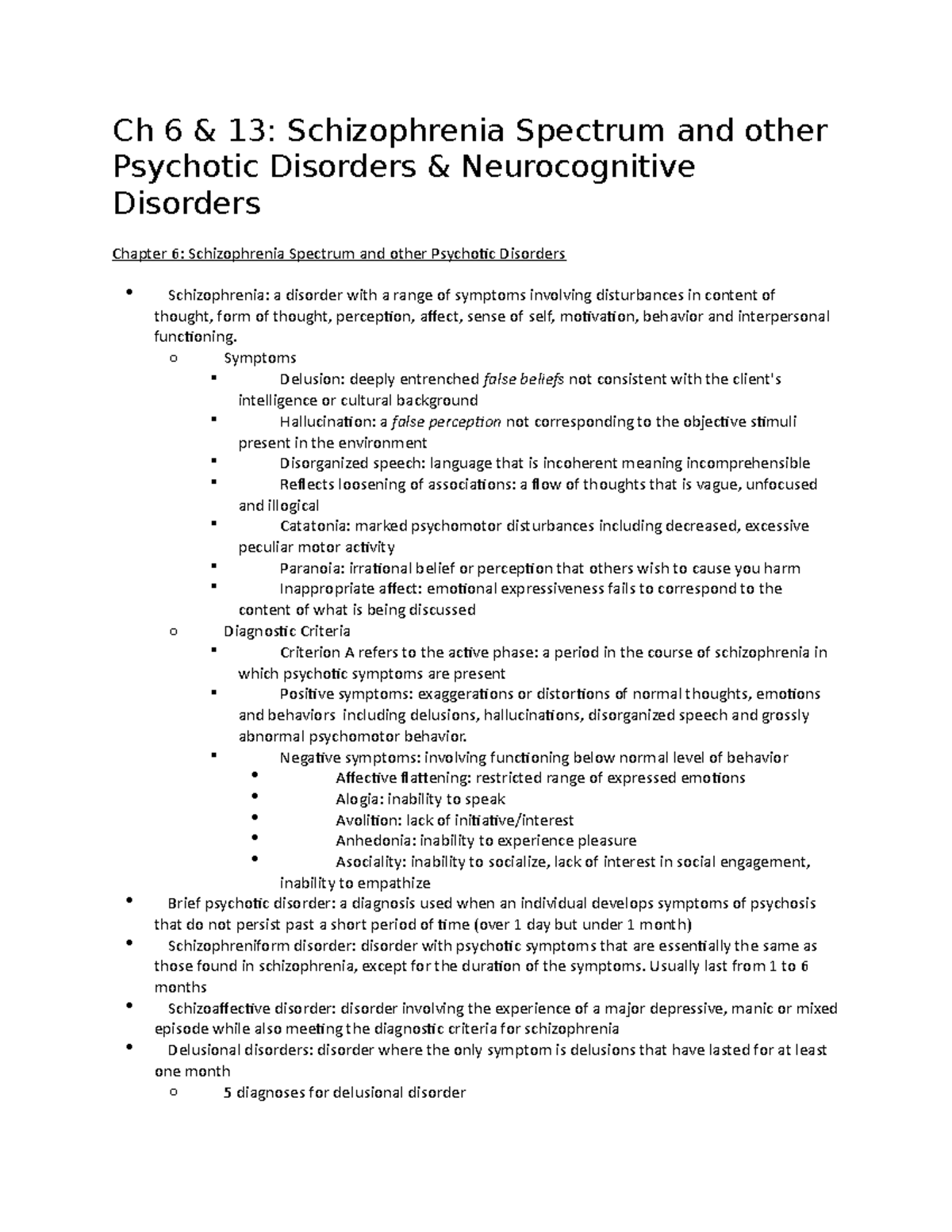 Ch 6+13 Schizophrenia Spectrum and other Psychotic Disorders ...