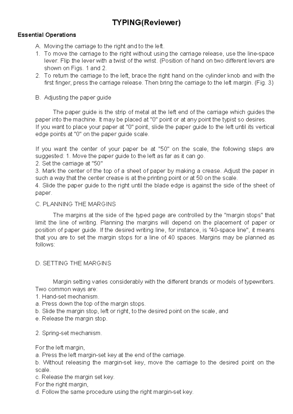 Typing - Notes - TYPING(Reviewer) Essential Operations A. Moving the ...