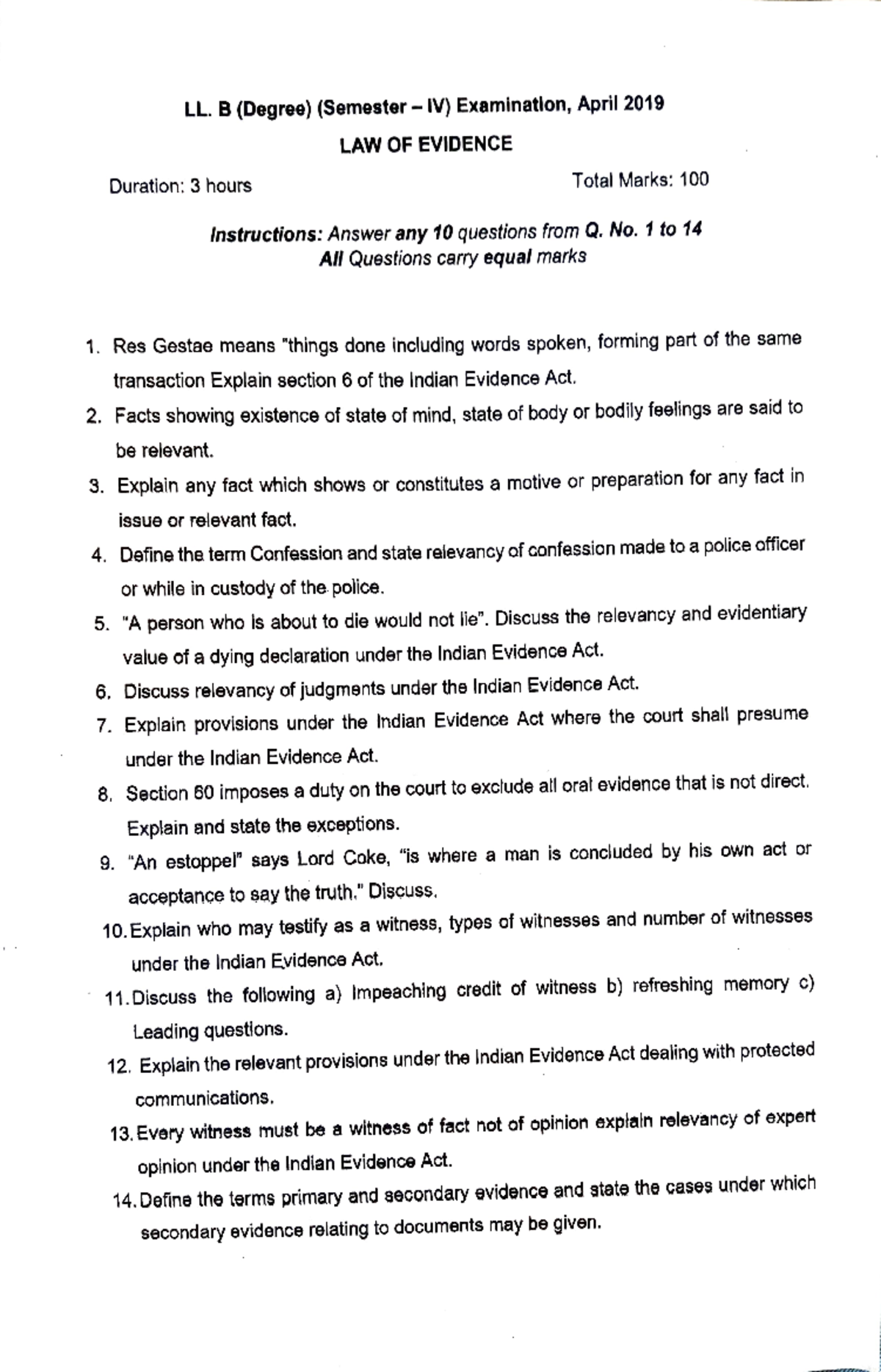LL.B. Deg. Sem-IV Law of Evidence - LL. B (Degree) (Semester - IV ...