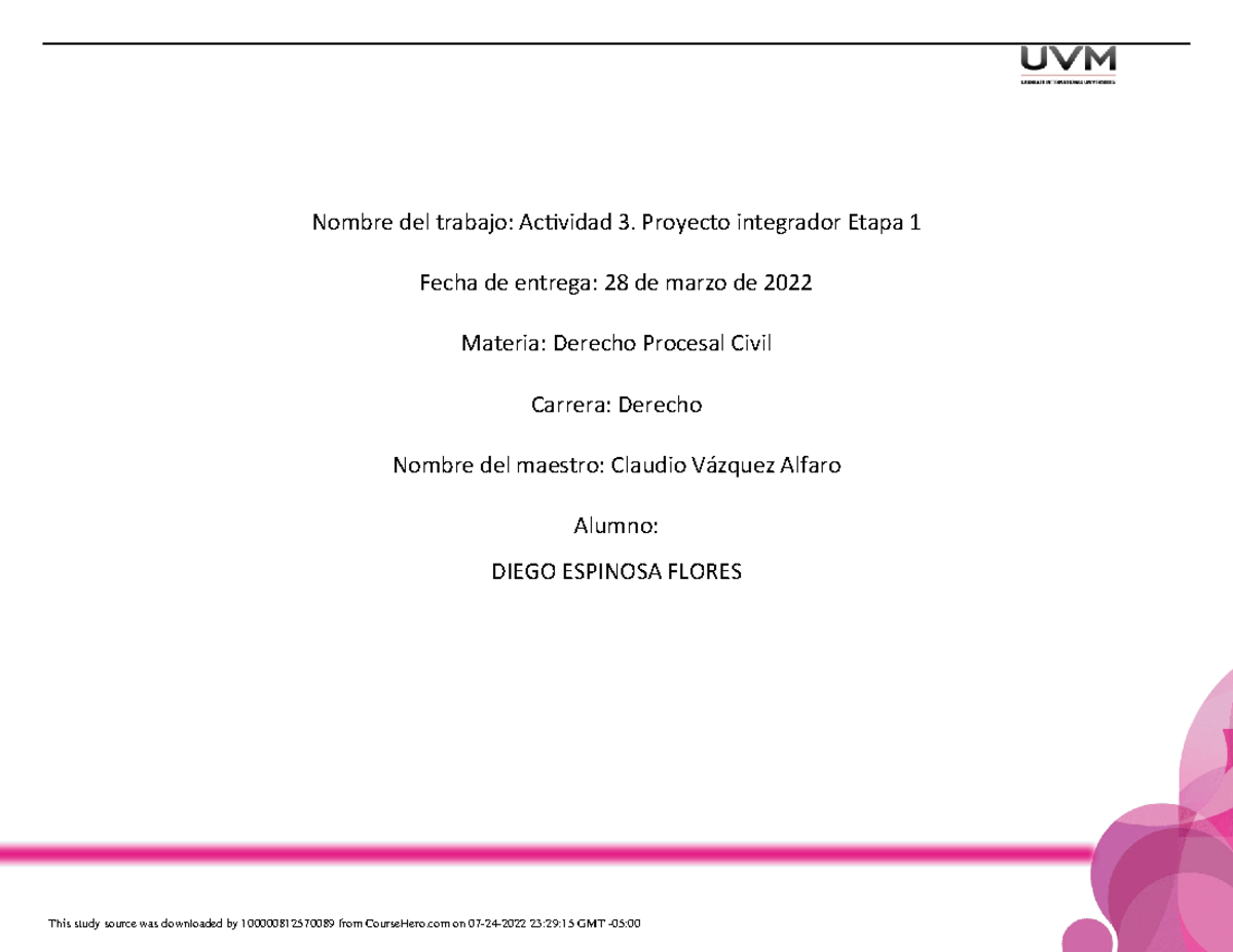 Actividad 3. Proyecto integrador - Nombre del trabajo: Actividad 3. Proyecto integrador Etapa 1 ...