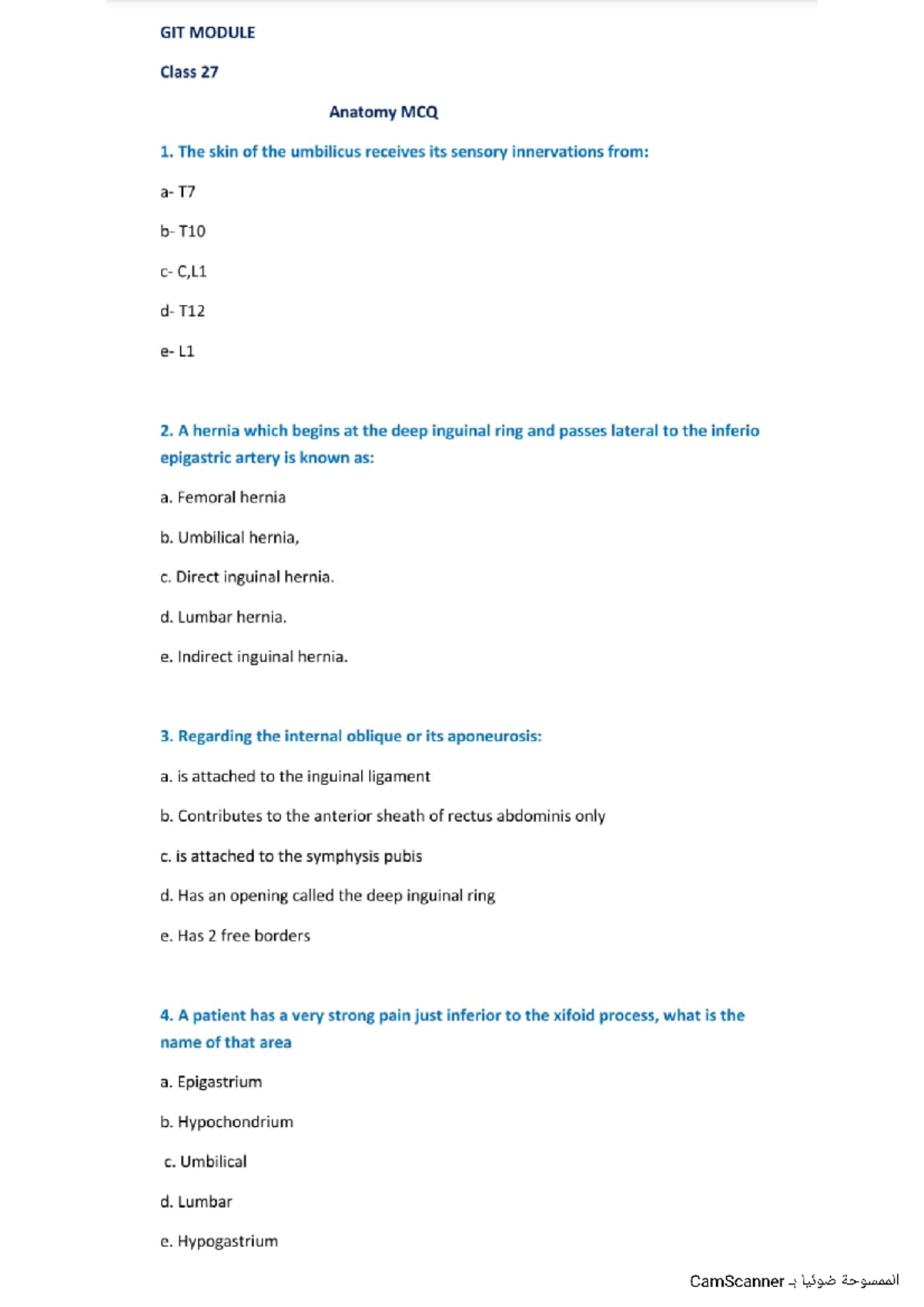 Anatomy MCQ (GIT) part 1 - Anatomy And Physiology Of Geriatrics - Studocu