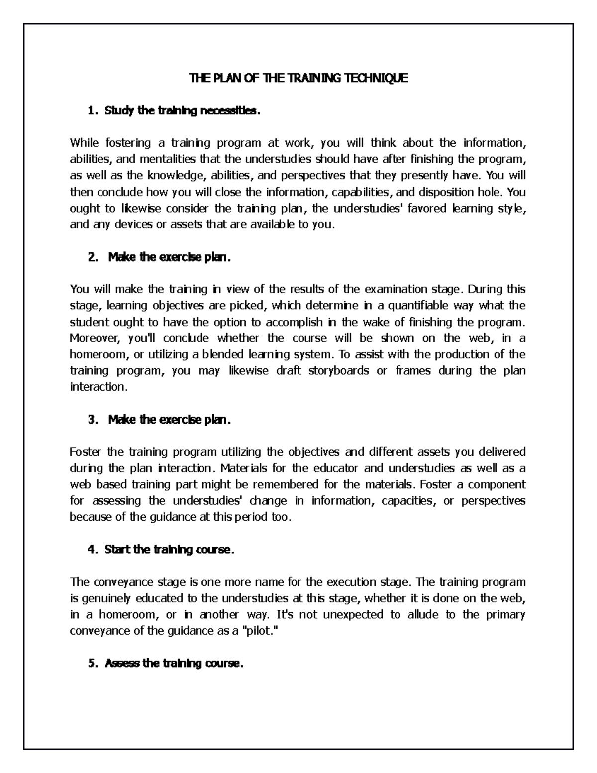 THE PLAN OF THE Training Technique - THE PLAN OF THE TRAINING TECHNIQUE ...